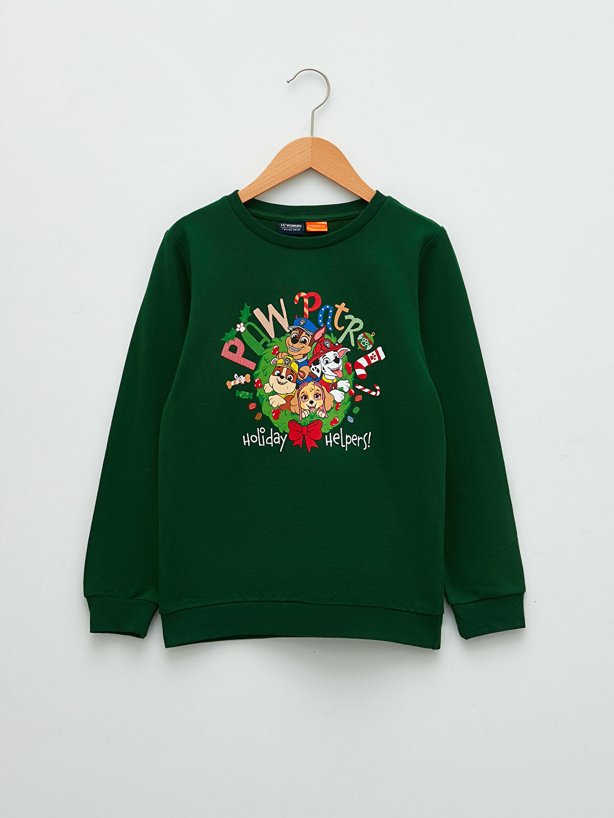 Bisiklet Yaka Paw Patrol Baskılı Yılbaşı Temalı Uzun Kollu Erkek Çocuk Sweatshirt
