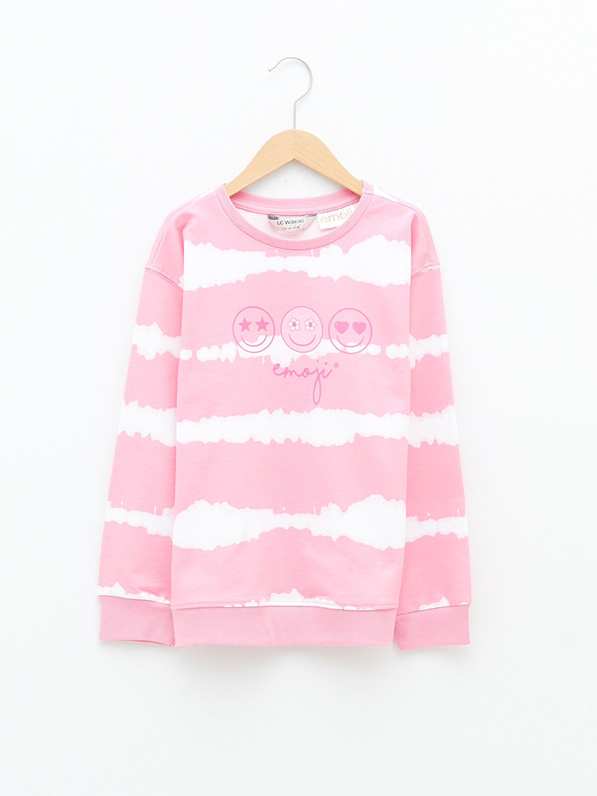 Bisiklet Yaka Emoji Baskılı Uzun Kollu Kız Çocuk Sweatshirt