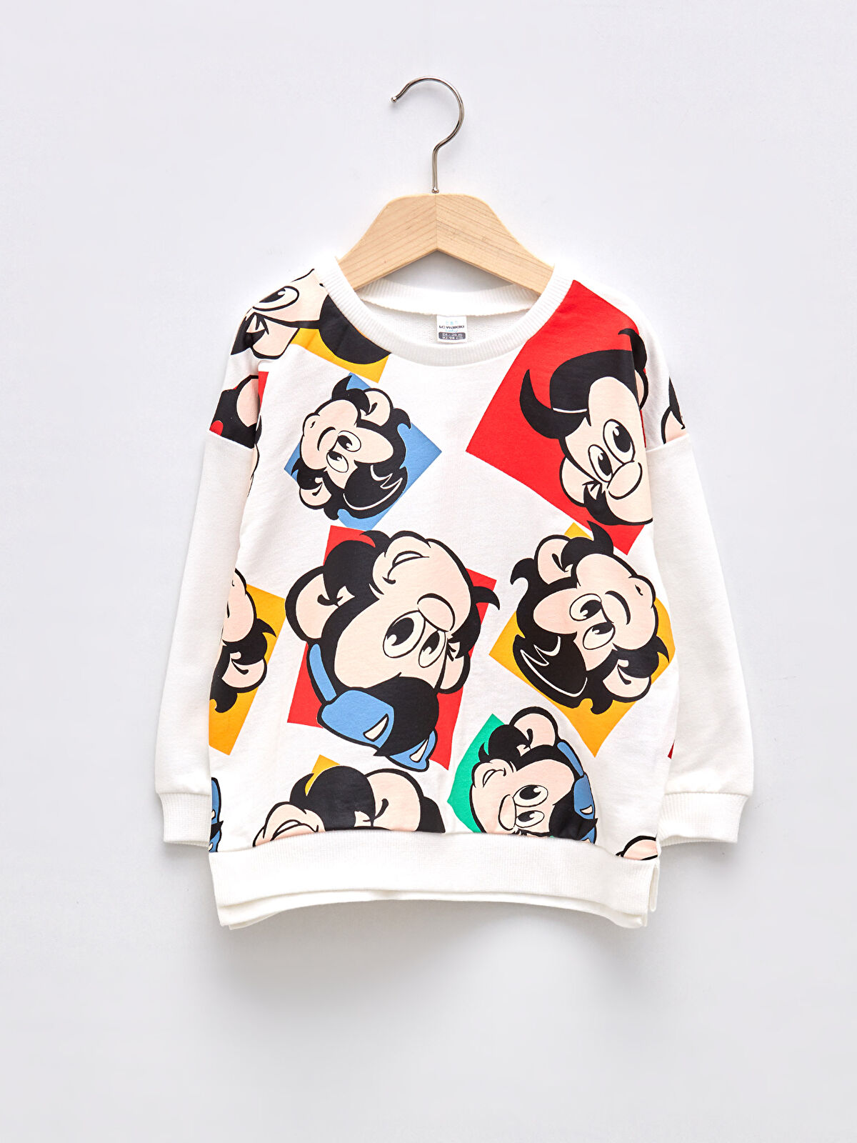 Bisiklet Yaka Uzun Kollu Nostaljik Maymun Baskılı Erkek Bebek Sweatshirt