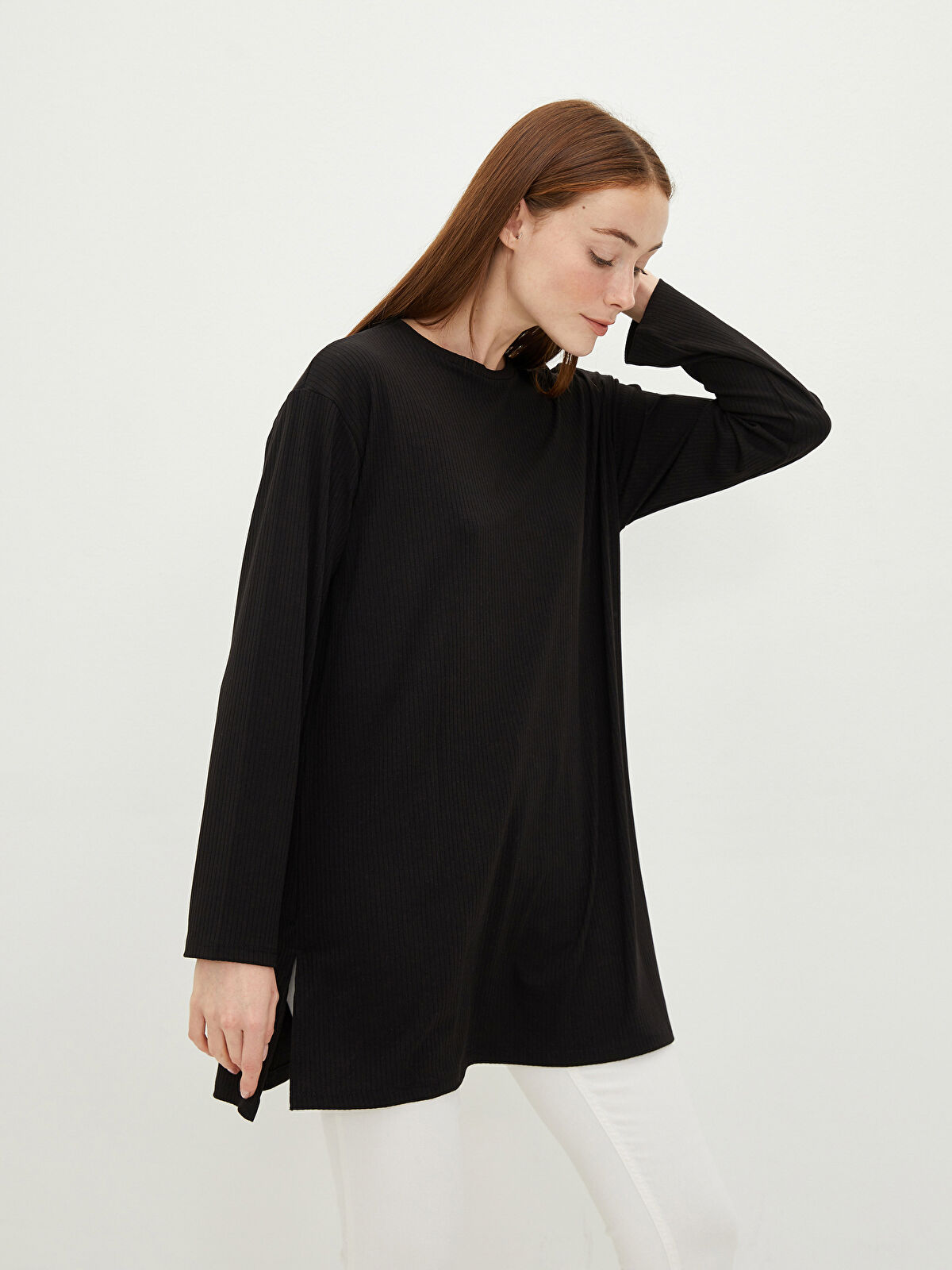 LCW BASIC Bisiklet Yaka Düz Uzun Kollu Kaşkorse Kadın Tunik