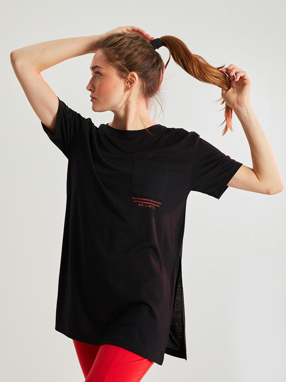 LCW ACTIVE Bisiklet Yaka Baskılı Cep Detaylı Kısa Kollu Kadın Spor Tişört