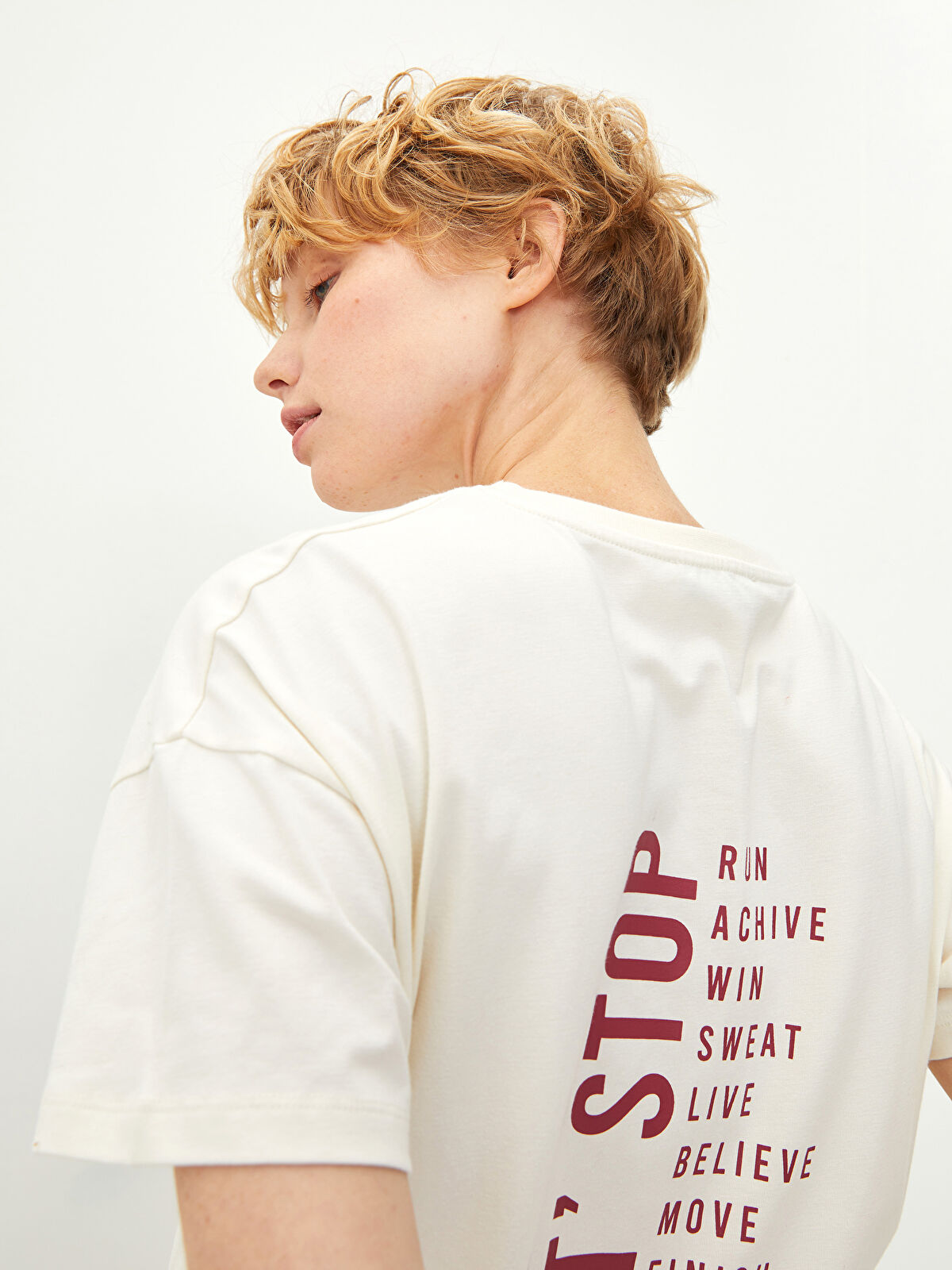 Bisiklet Yaka Baskılı Kısa Kollu Pamuklu Kadın Tişört Anne Kız Kombini