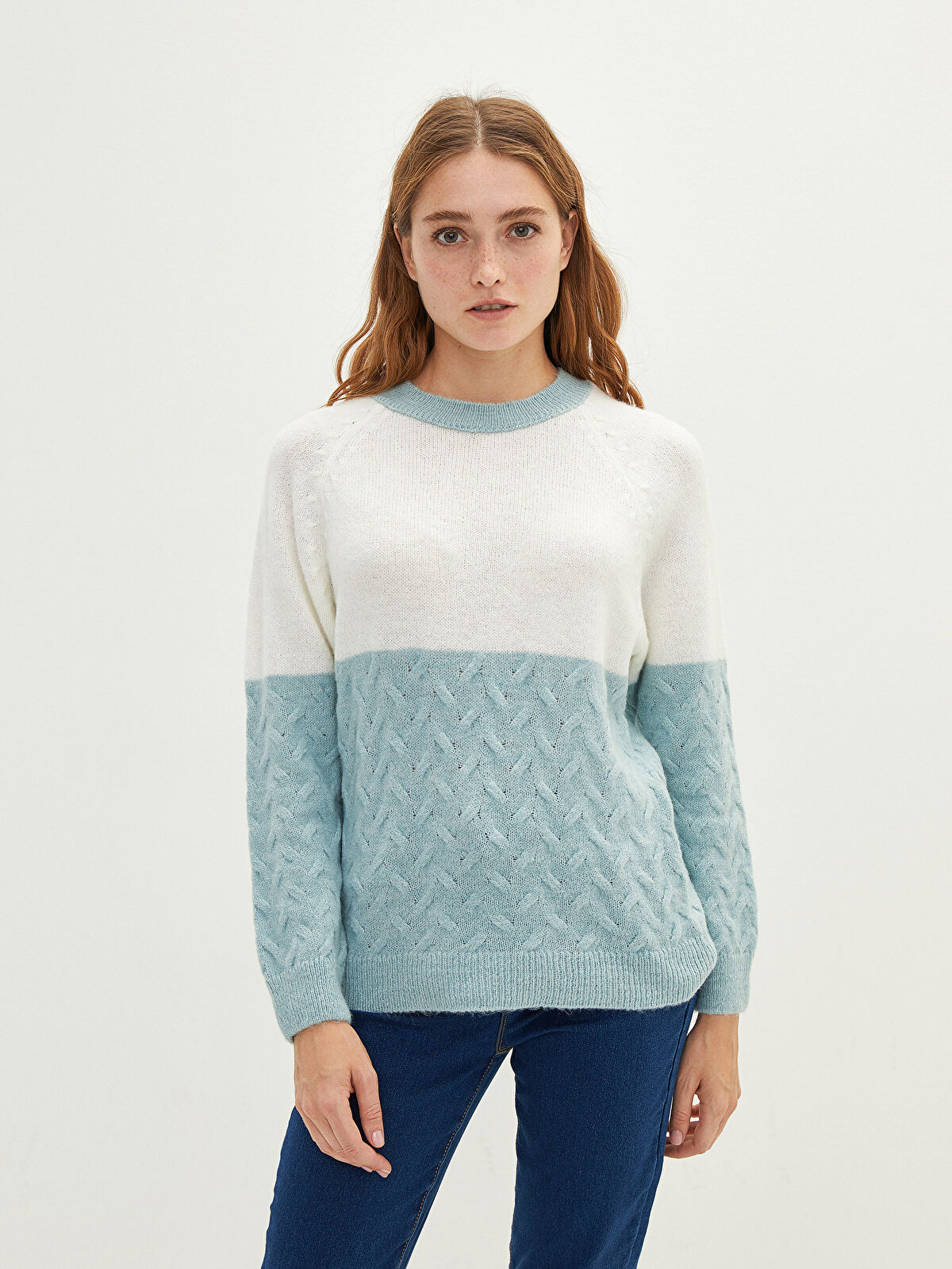 LCW CLASSIC Bisiklet Yaka Renk Bloklu Uzun Kollu Kadın Triko Kazak