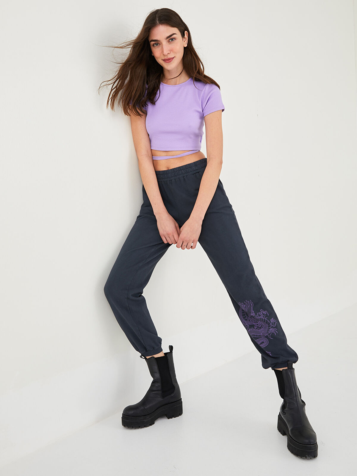 XSIDE Beli Lastikli Baskılı Cep Detaylı Pamuklu Kadın Eşofman Altı