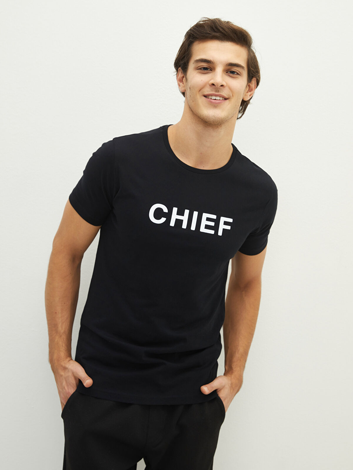 LCW CASUAL Bisiklet Yaka Kısa Kollu Baskılı Penye Erkek Tişört Baba ve Oğul Kombini