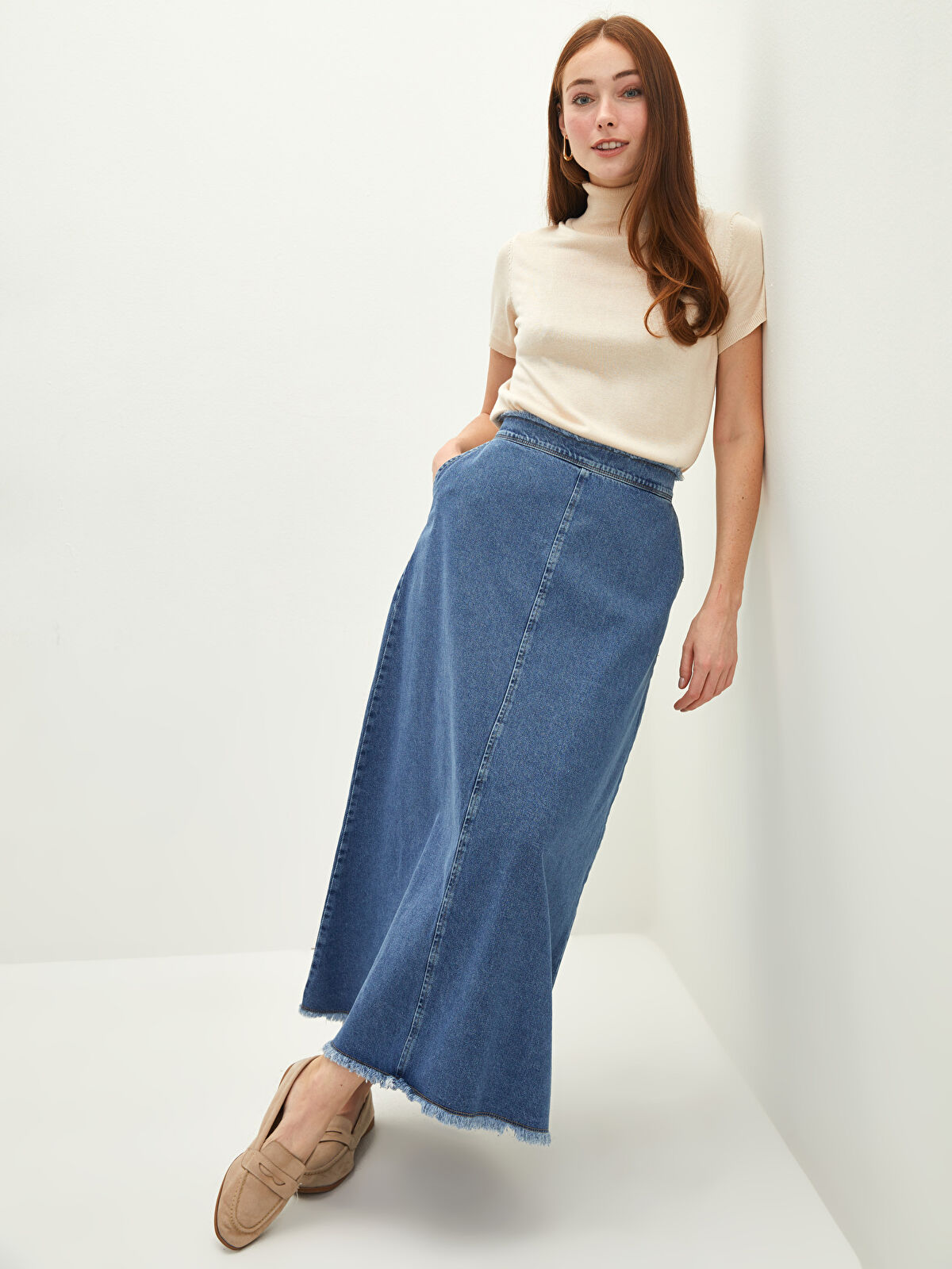 LCW CLASSIC Cep Detaylı Kadın Uzun Jean Etek