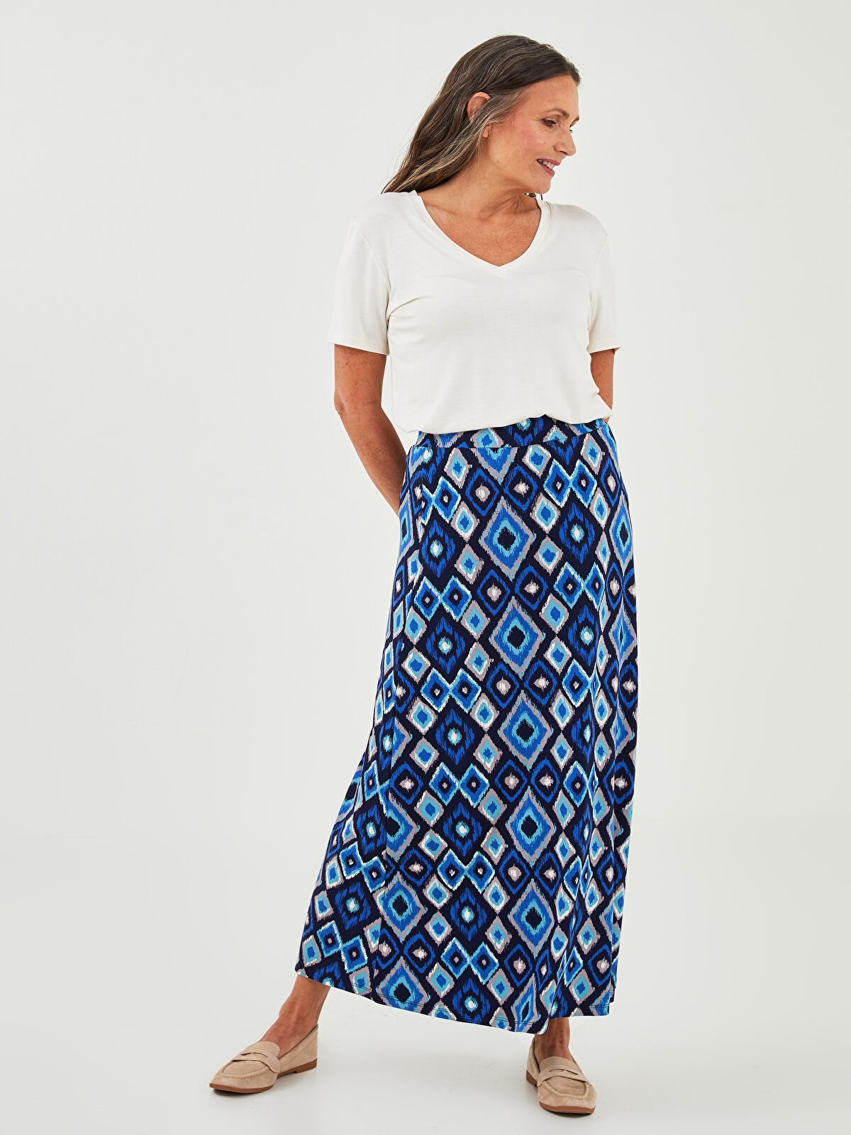 LCW GRACE Beli Lastikli Desenli A Kesim Kadın Etek