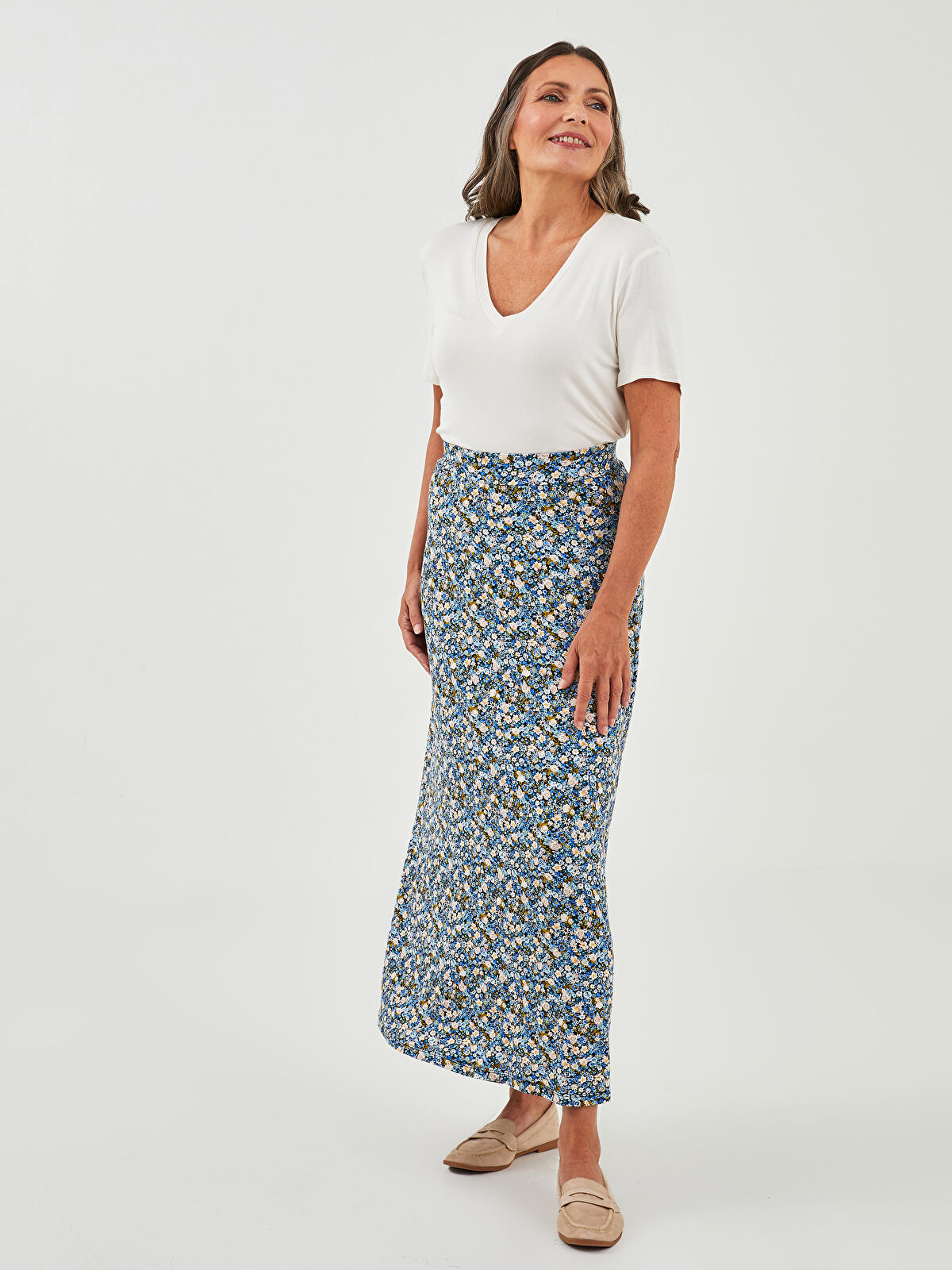 LCW GRACE Beli Lastikli Desenli A Kesim Kadın Etek