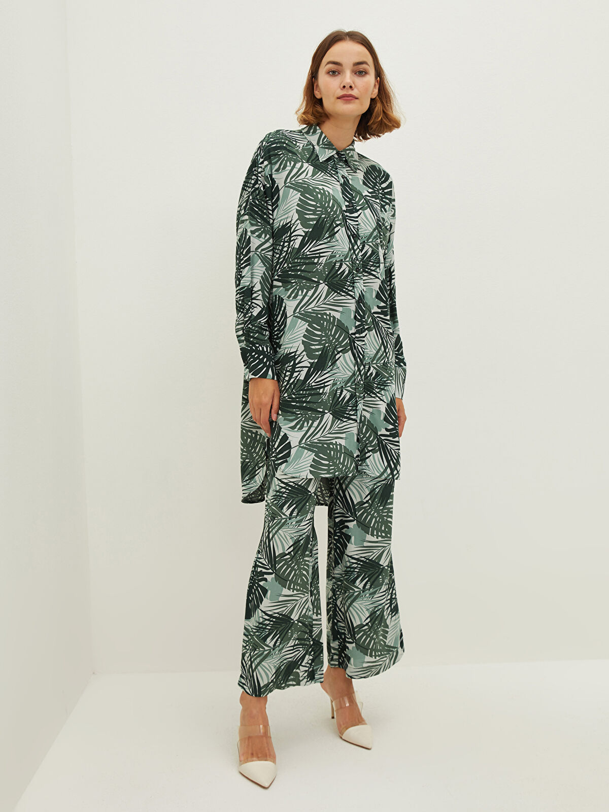 MODEST Beli Lastikli Desenli Viskon Kadın Palazzo Pantolon