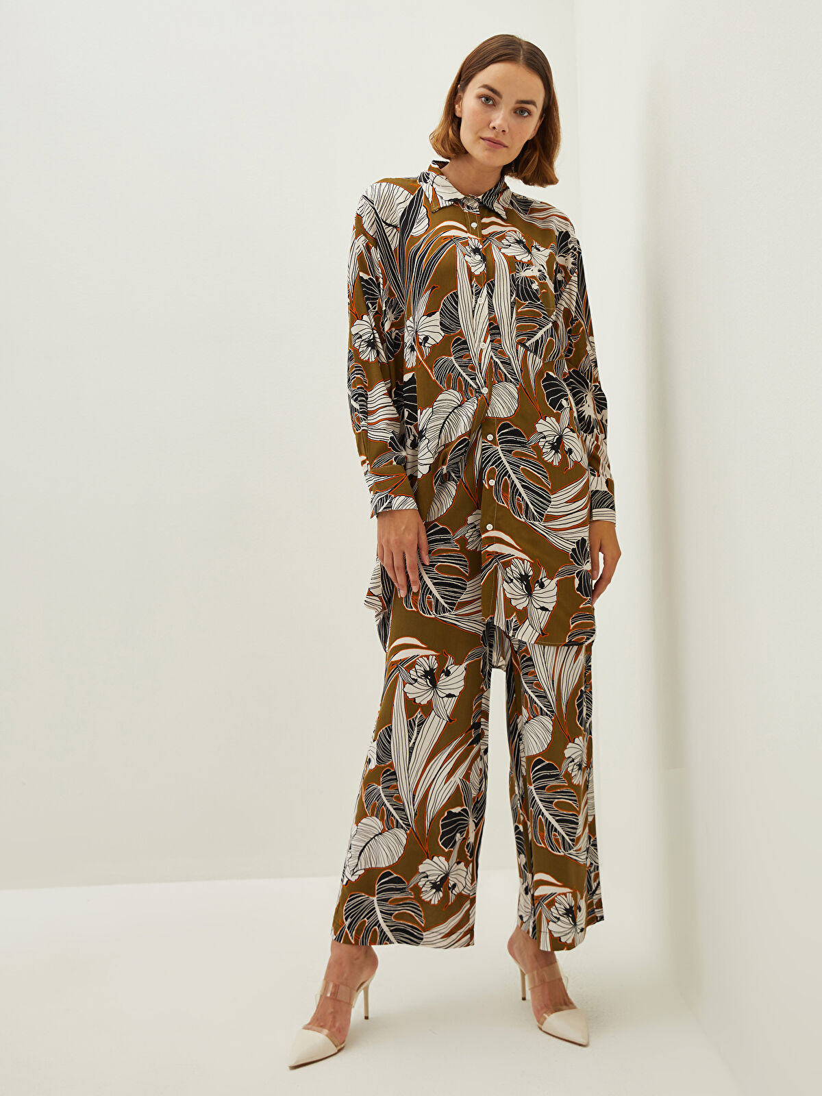 MODEST Beli Lastikli Desenli Viskon Kadın Palazzo Pantolon