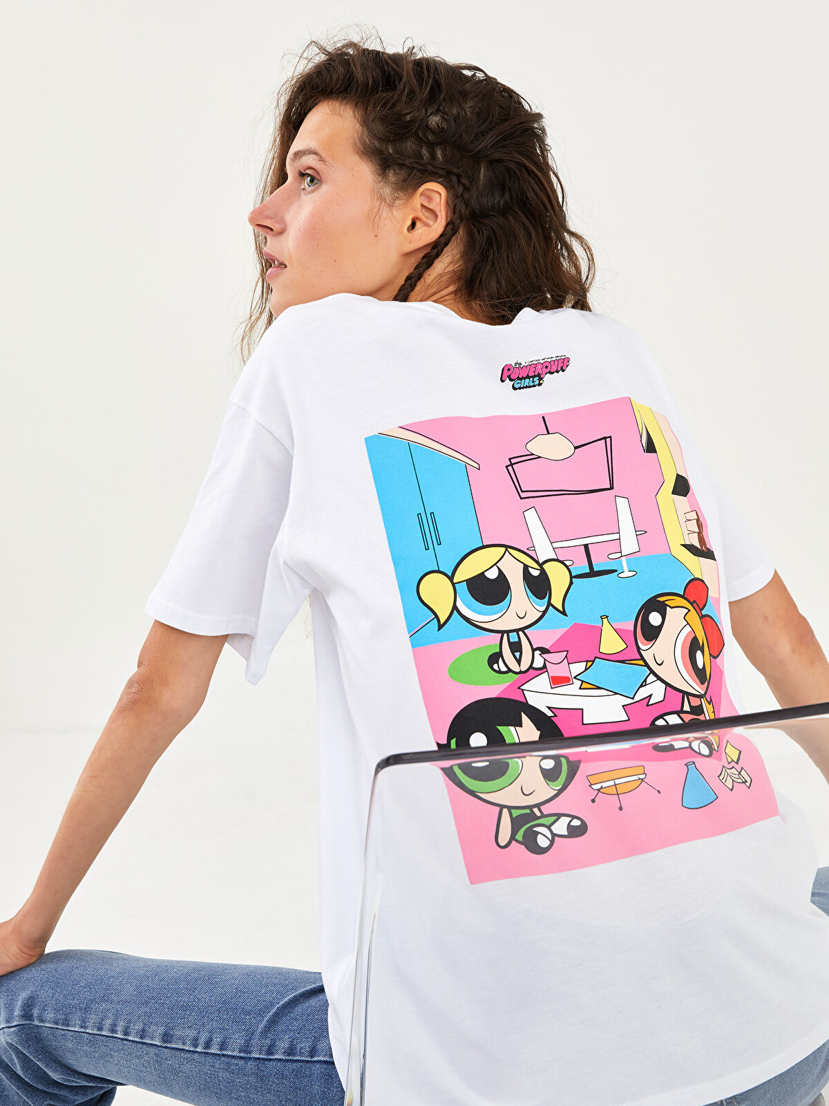 XSIDE Bisiklet Yaka Powerpuff Girls Baskılı Kısa Kollu Pamuklu Kadın Tişört