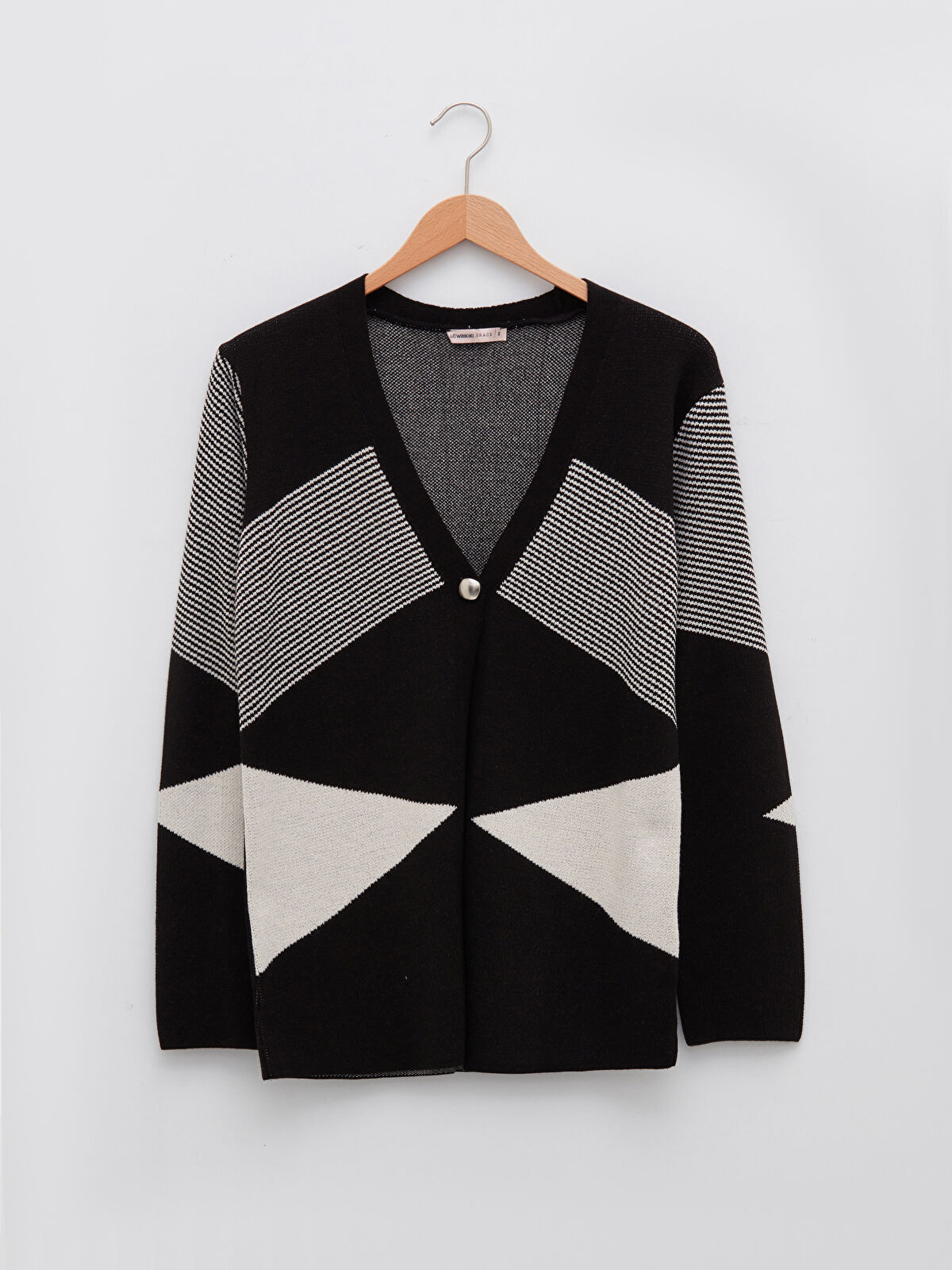 LCW GRACE V Yaka Renk Bloklu Uzun Kollu Kadın Triko Hırka