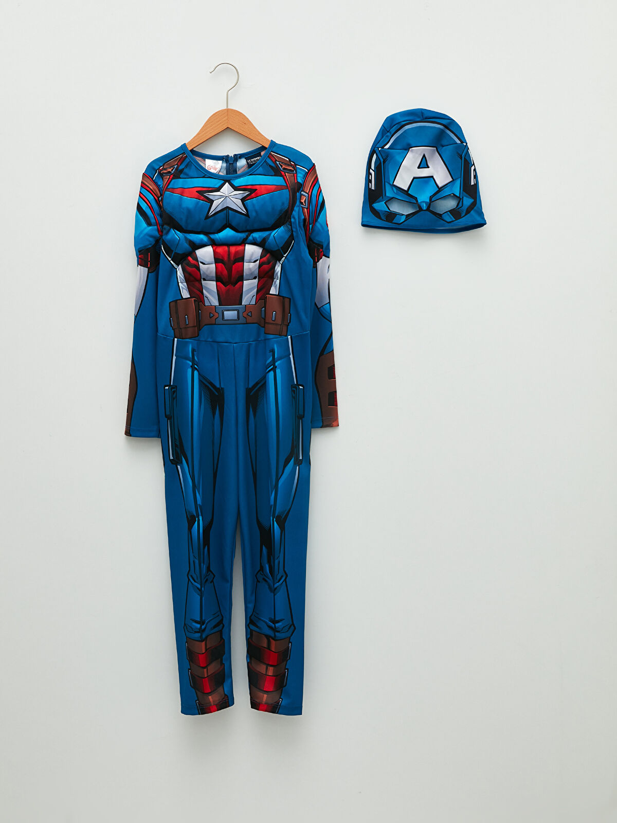 Bisiklet Yaka Uzun Kollu Erkek Çocuk Kaptan Amerika Kostüm Bisiklet Yaka Uzun Kollu Erkek Çocuk Kaptan Amerika Kostüm
