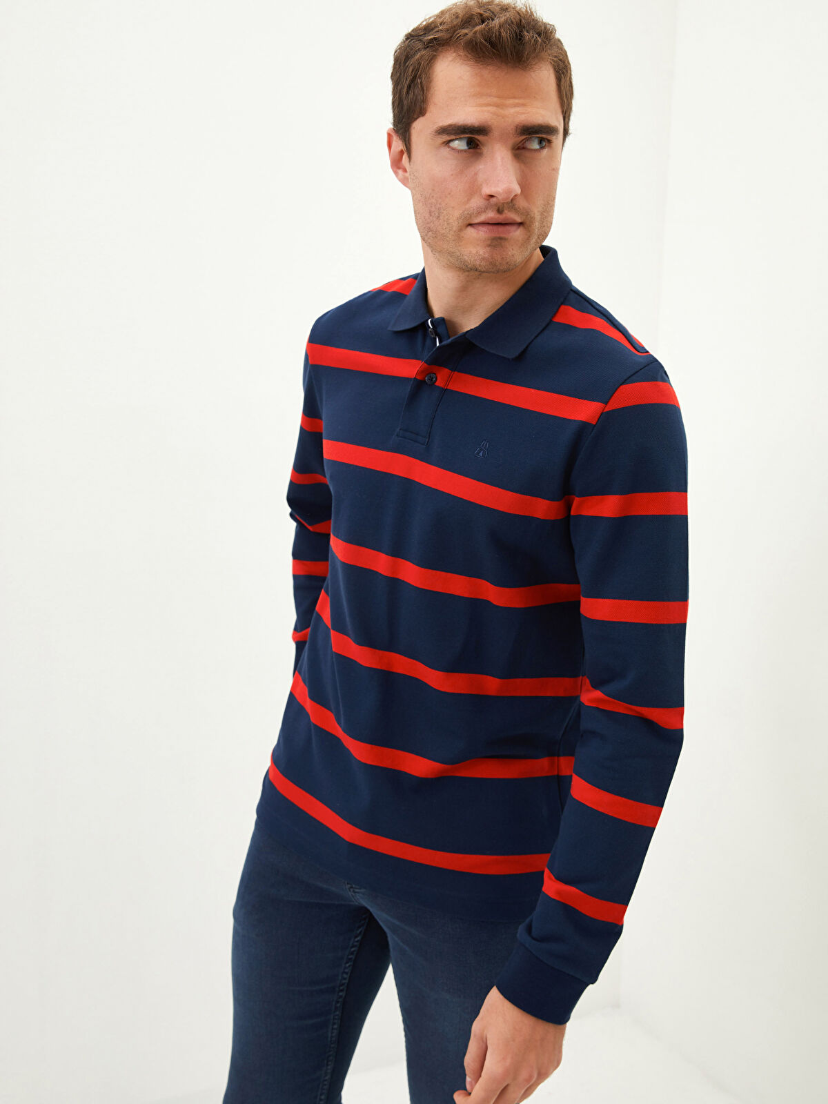 SOUTHBLUE Polo Yaka Uzun Kollu Çizgili Erkek Sweatshirt