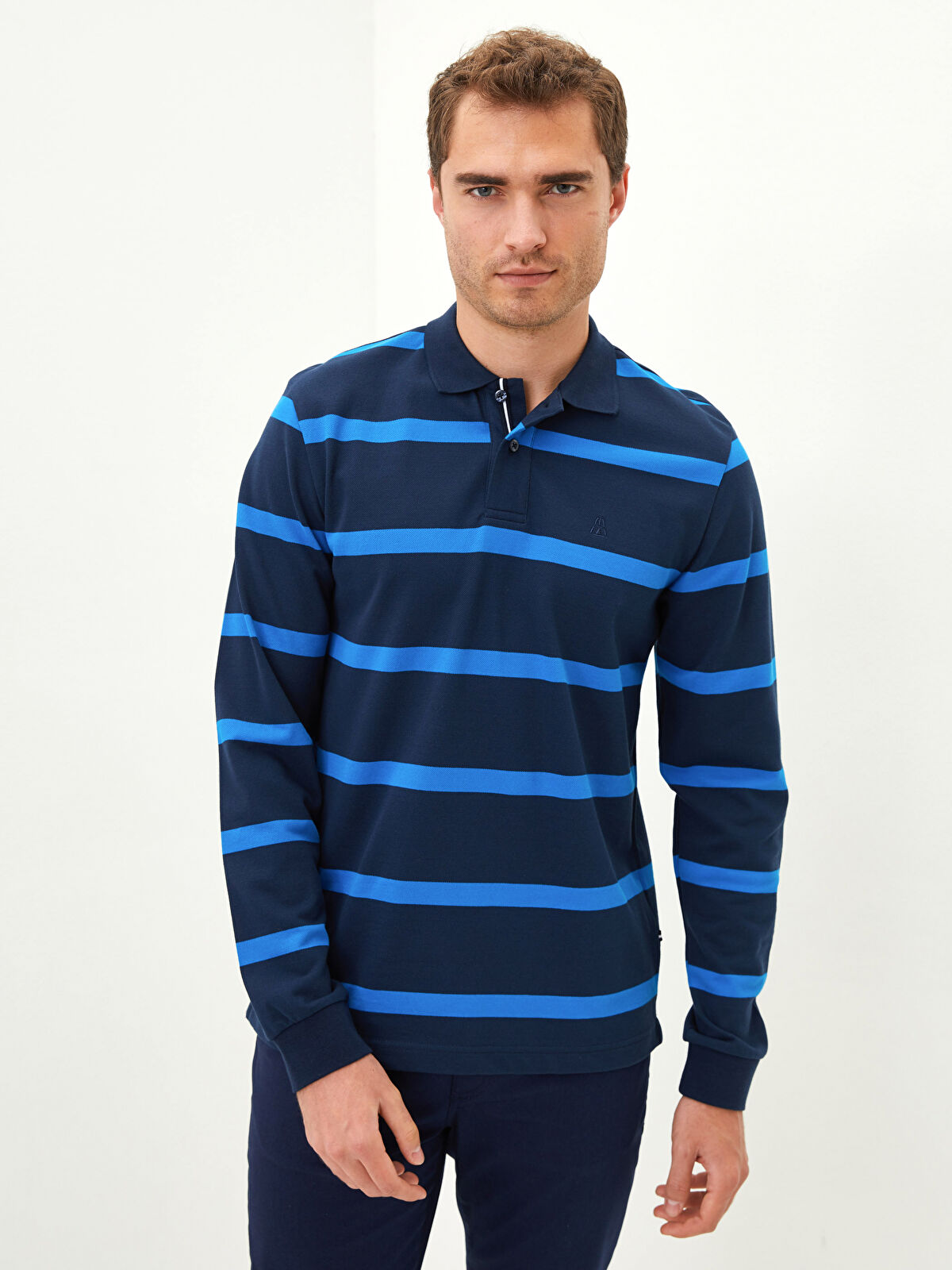 SOUTHBLUE Polo Yaka Uzun Kollu Çizgili Erkek Sweatshirt