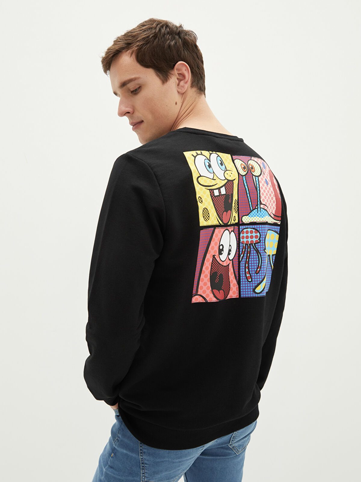 LCW CASUAL Bisiklet Yaka Uzun Kollu Sünger Bob Baskılı Erkek Sweatshirt Baba ve Oğul Kombini