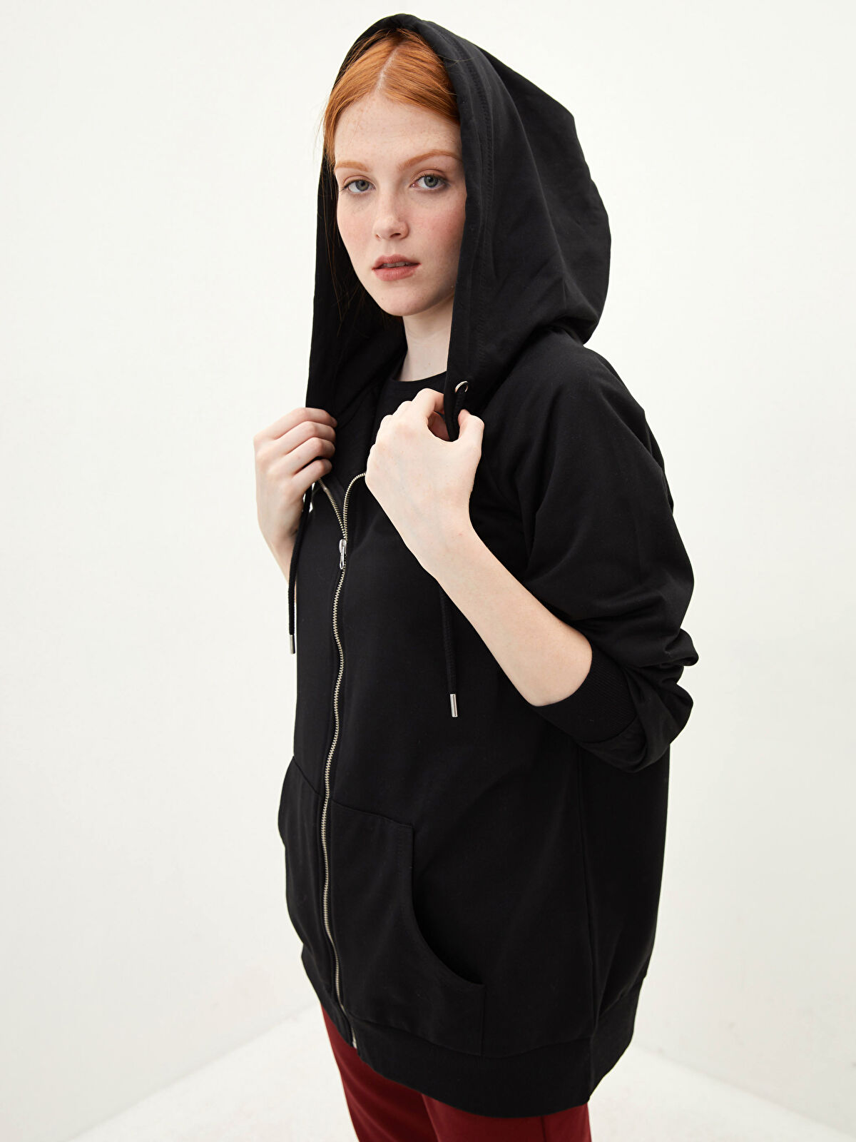 LCW CASUAL Kapüşonlu Düz Uzun Kollu Kadın Spor Hırka