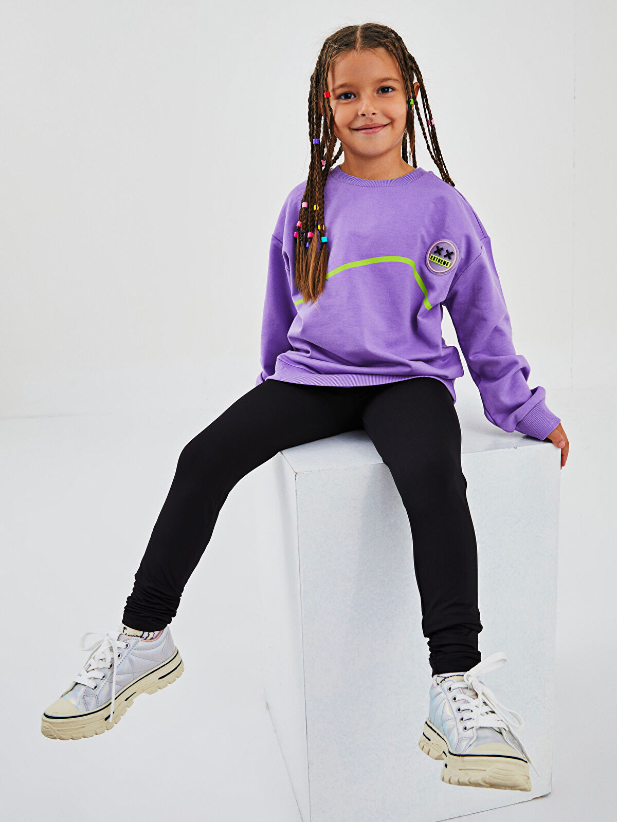 Beli Lastikli Baskılı Kız Çocuk Bilek Boy Tayt