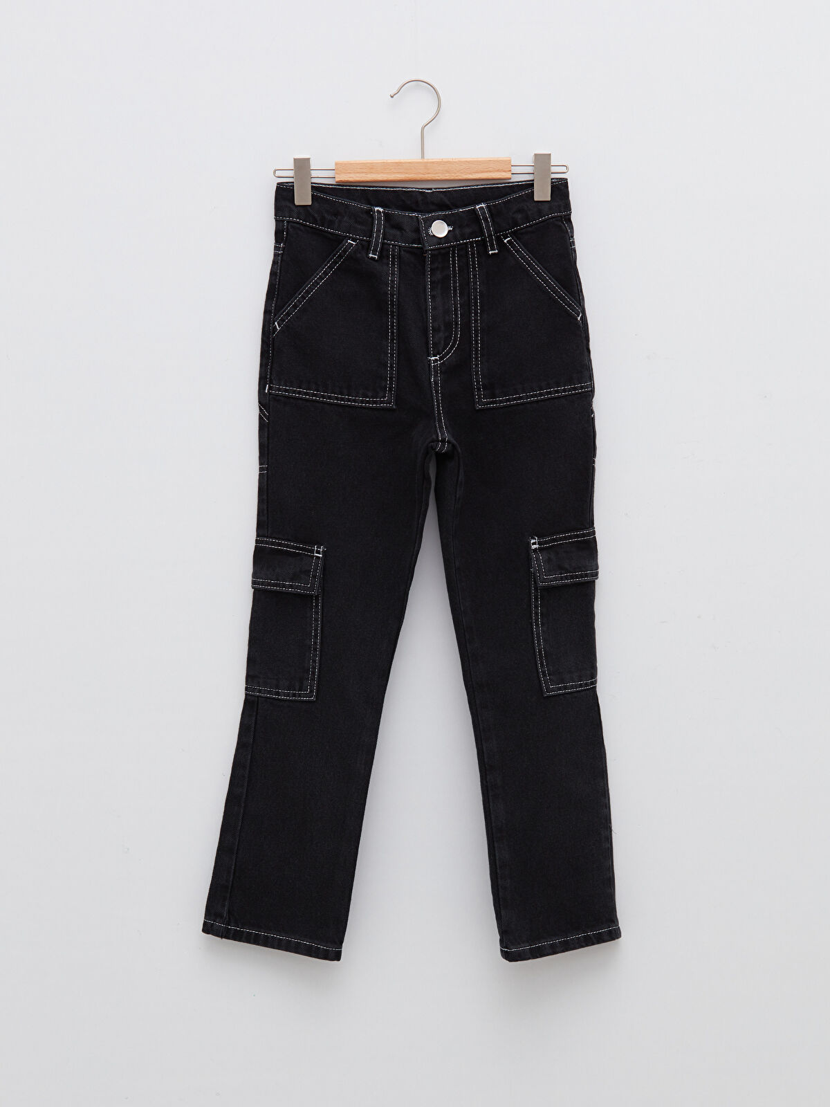 Pamuklu Kız Çocuk Jean Kargo Pantolon