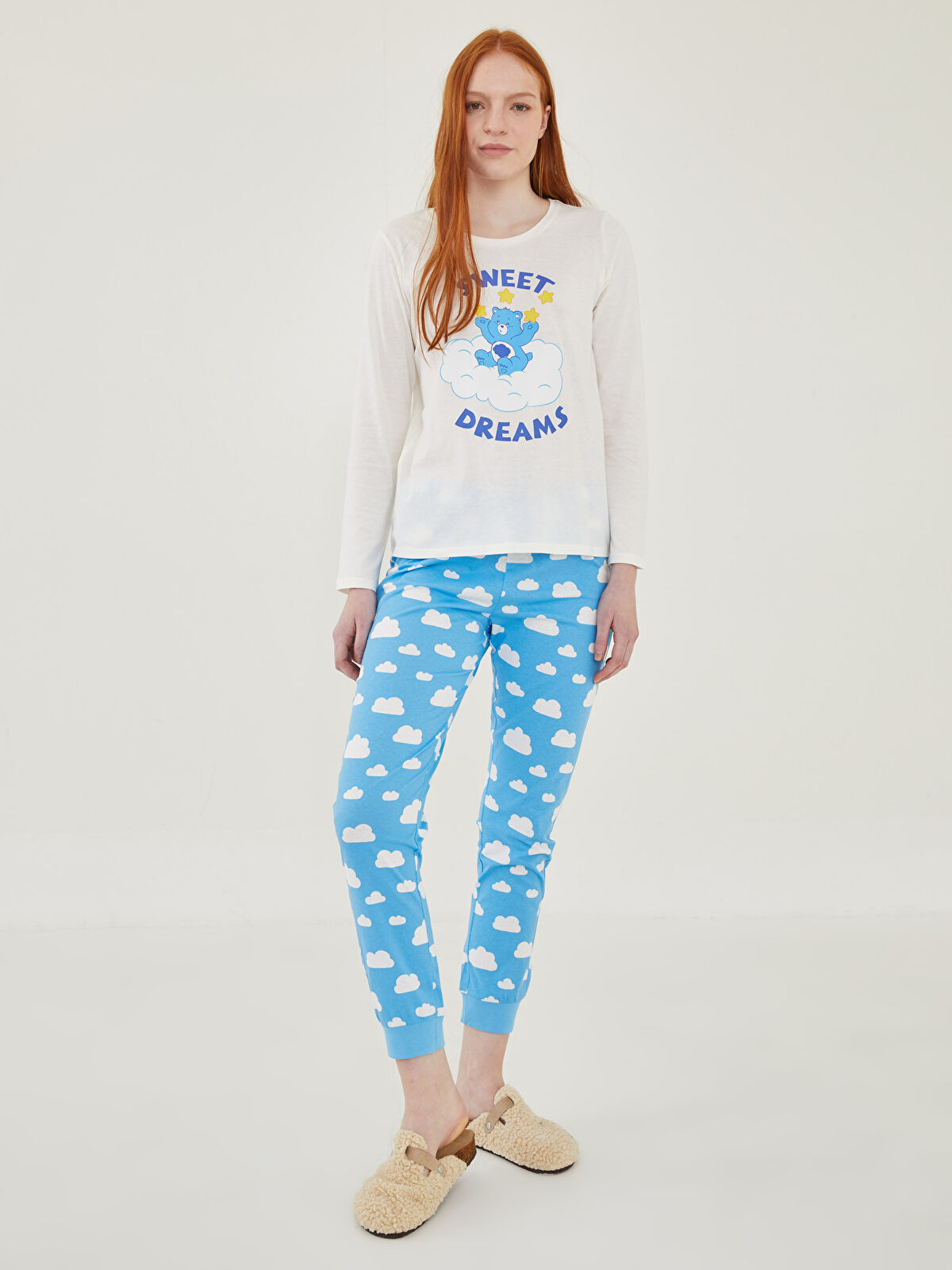 LCW DREAM Bisiklet Yaka Care Bears Baskılı Uzun Kollu Pamuklu Kadın Pijama Takımı