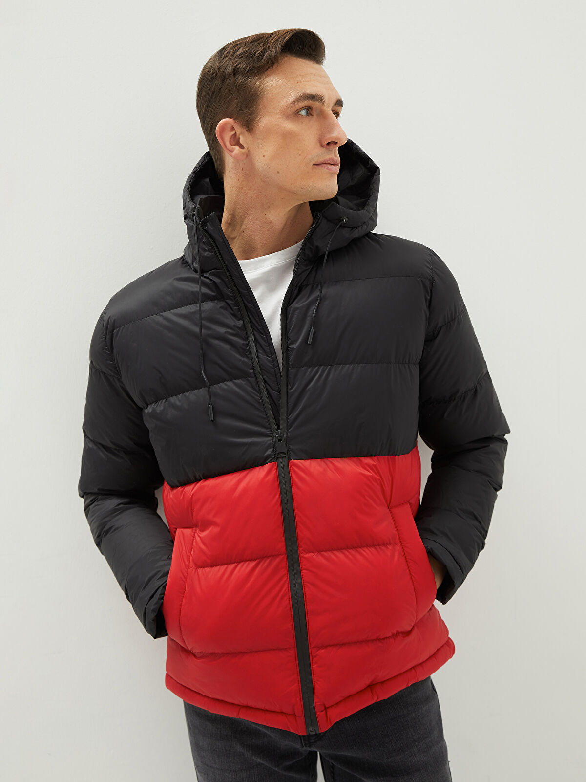 LCW VISION Slim Fit Kapüşonlu Renk Bloklu Erkek Şişme Mont