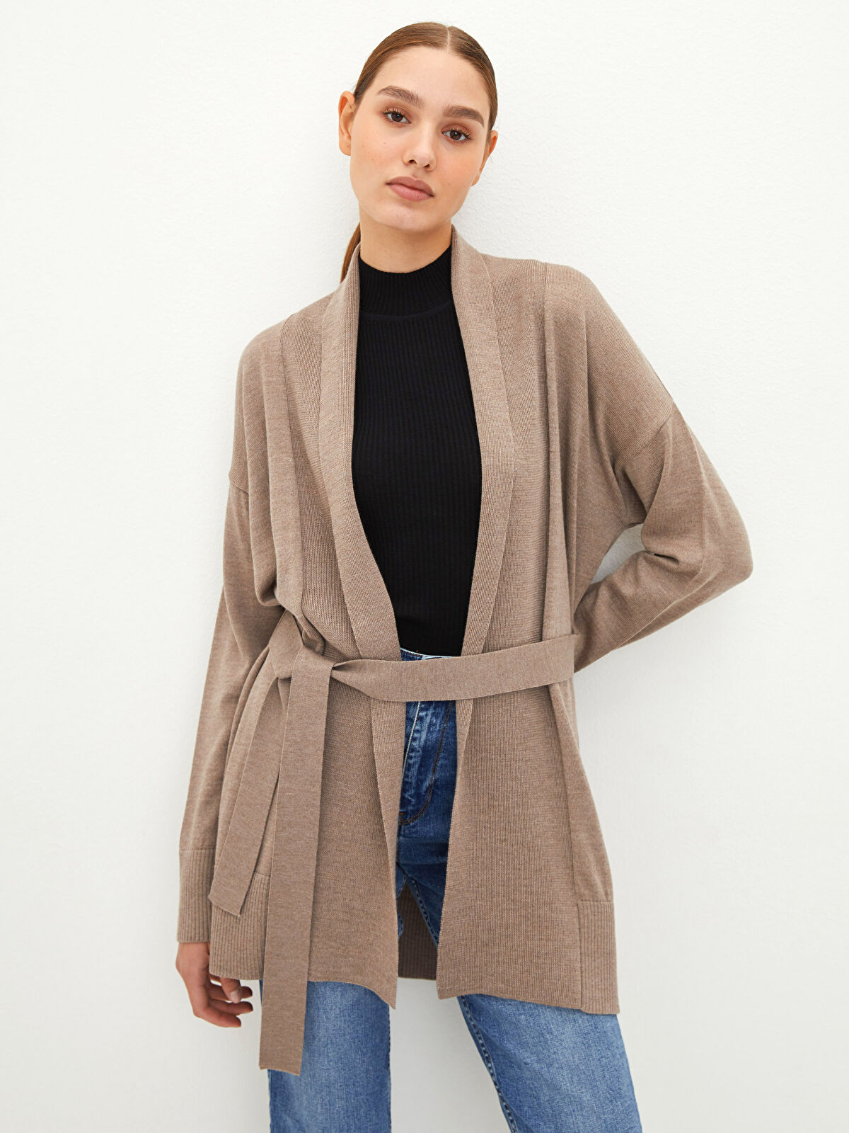 NATUVERA Şal Yaka Düz Beli Kuşak Detaylı Uzun Kollu Kadın Triko Hırka NATUVERA Şal Yaka Düz Beli Kuşak Detaylı Uzun Kollu Kadın Triko Hırka