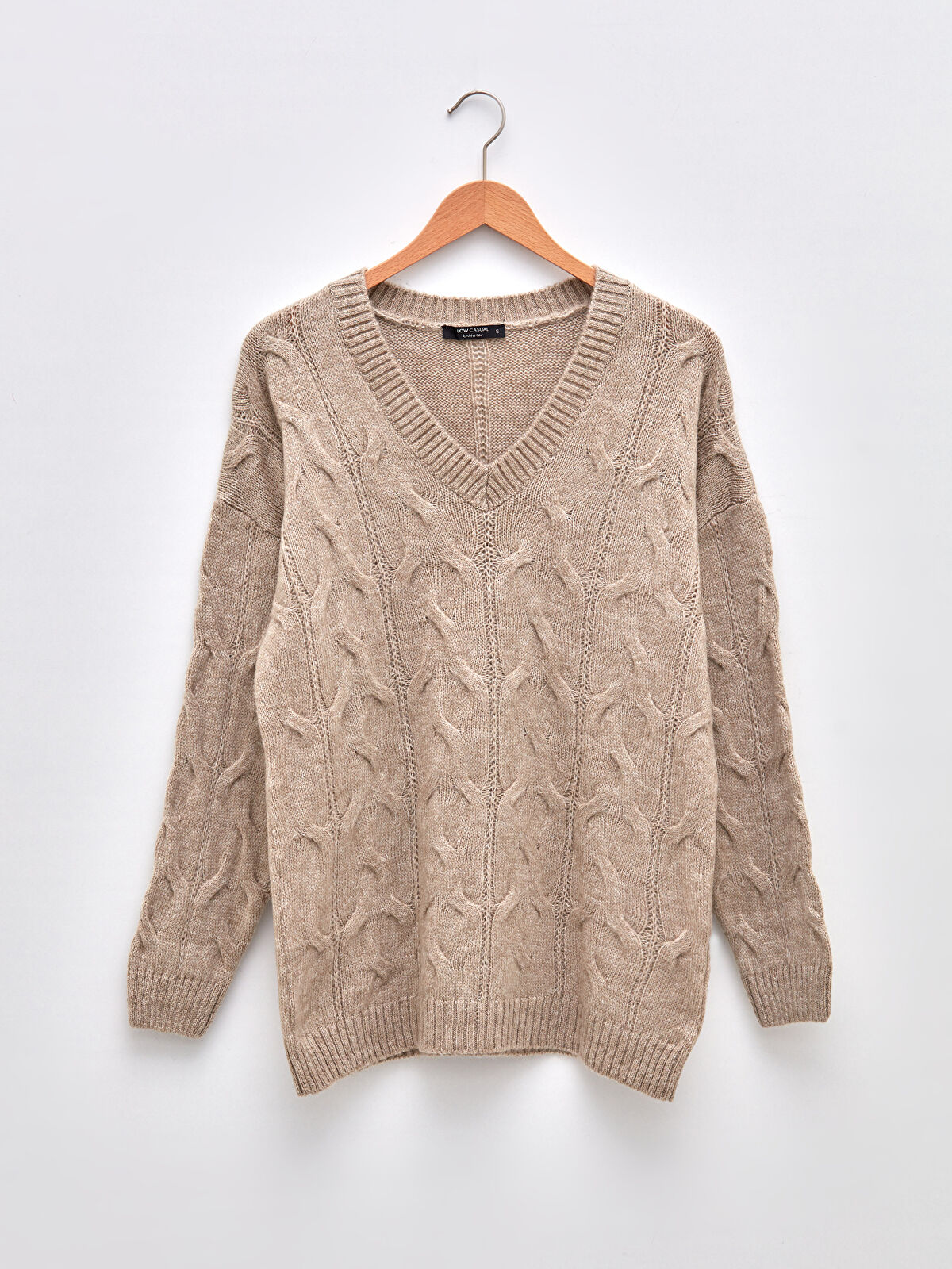 LCW CASUAL V Yaka Kendinden Desenli Uzun Kollu Kadın Triko Tunik