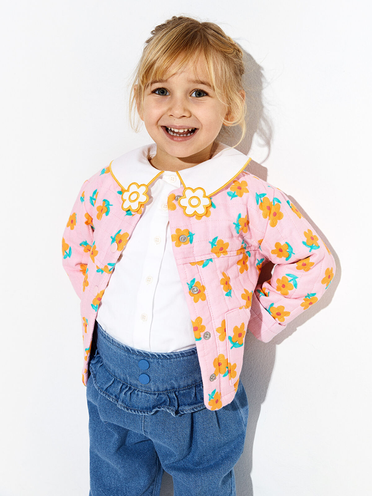 Bisiklet Yaka Uzun Kollu Baskılı Kız Bebek Ceket