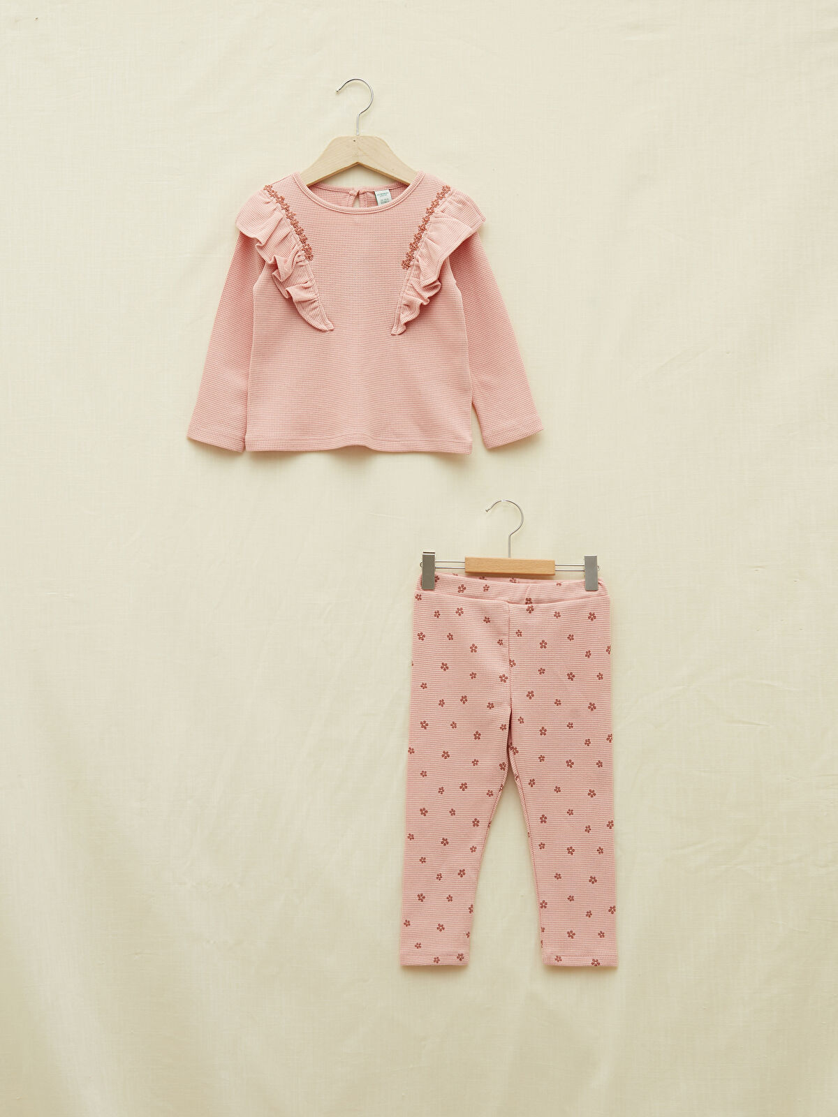 LCW GREEN Bisiklet Yaka Uzun Kollu Organik Pamuklu Kız Bebek Sweatshirt ve Tayt 2'li Takım