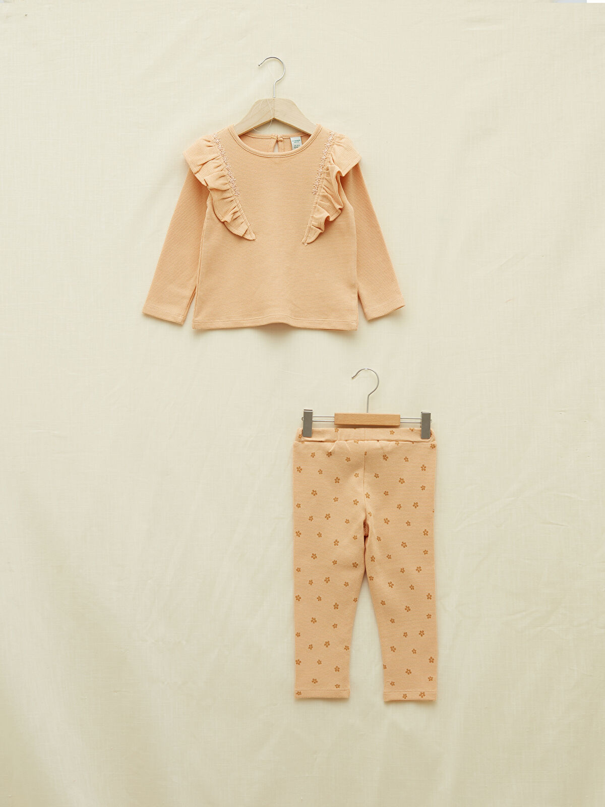 LCW GREEN Bisiklet Yaka Uzun Kollu Organik Pamuklu Kız Bebek Sweatshirt ve Tayt 2'li Takım