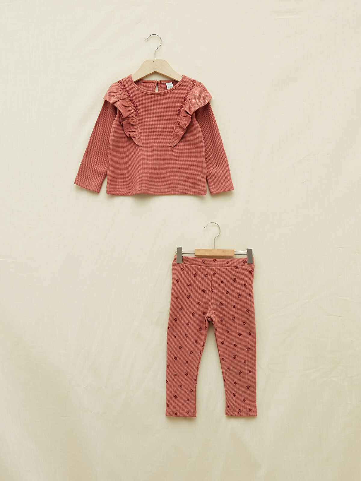 LCW GREEN Bisiklet Yaka Uzun Kollu Organik Pamuklu Kız Bebek Sweatshirt ve Tayt 2'li Takım