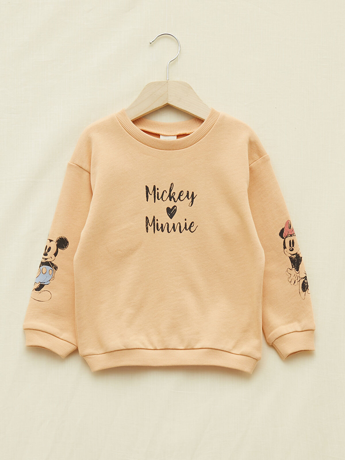 LCW GREEN Bisiklet Yaka Uzun Kollu Minnie ve Mickey Mouse Baskılı Organik Pamuklu Kız Bebek Sweatshirt
