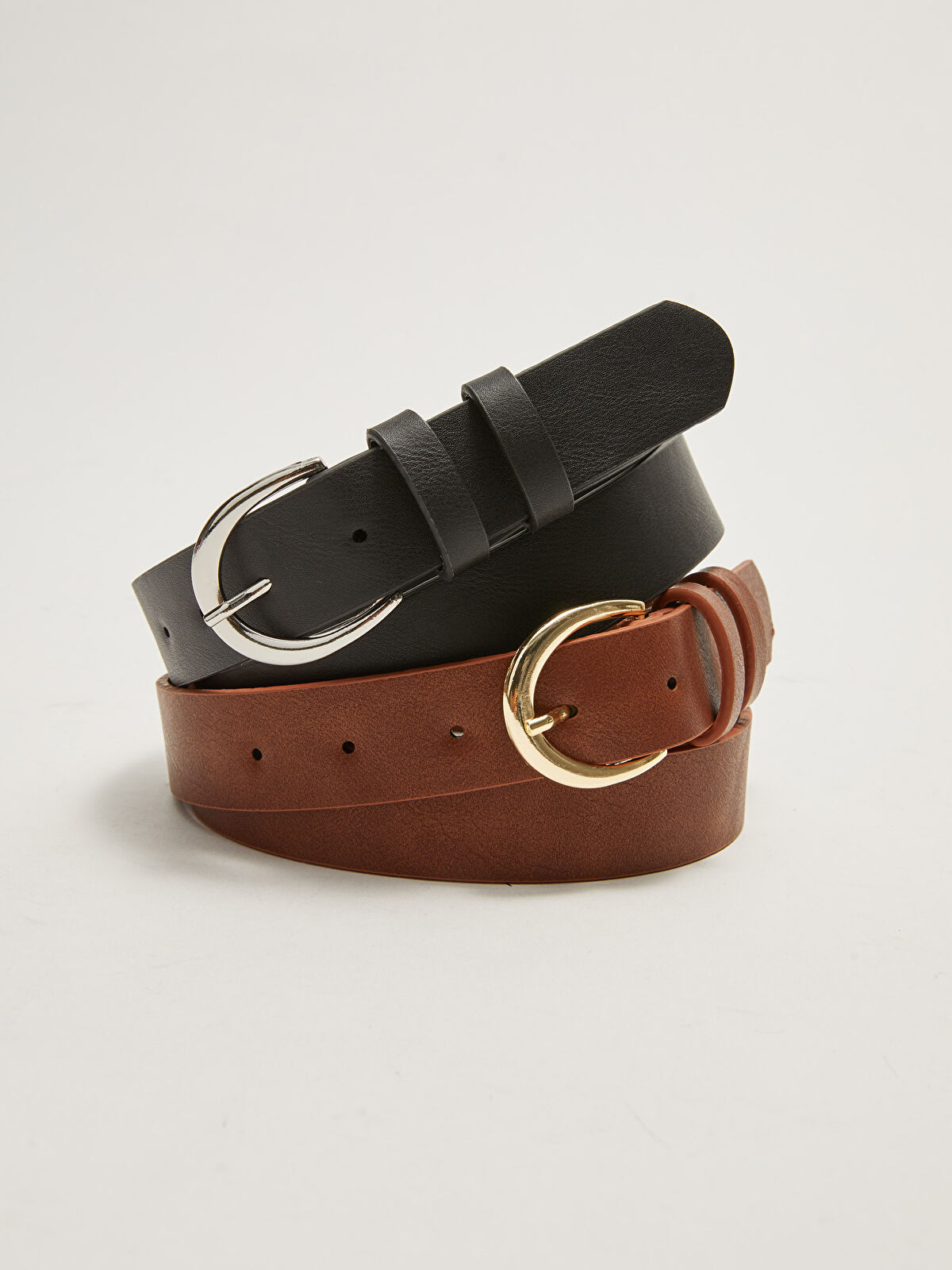 Deri Görünümlü İnce Kadın Kemer 2'li