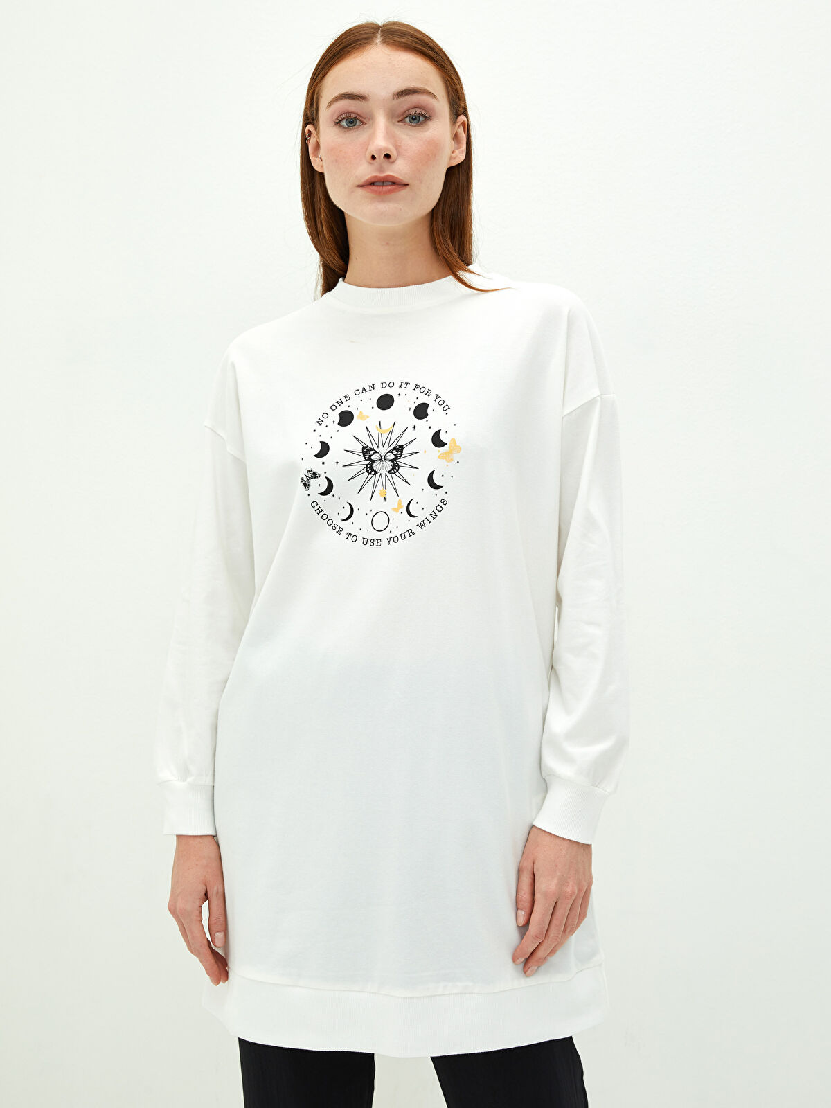 LCW GREEN MODEST Bisiklet Yaka Baskılı Uzun Kollu Kadın Tunik