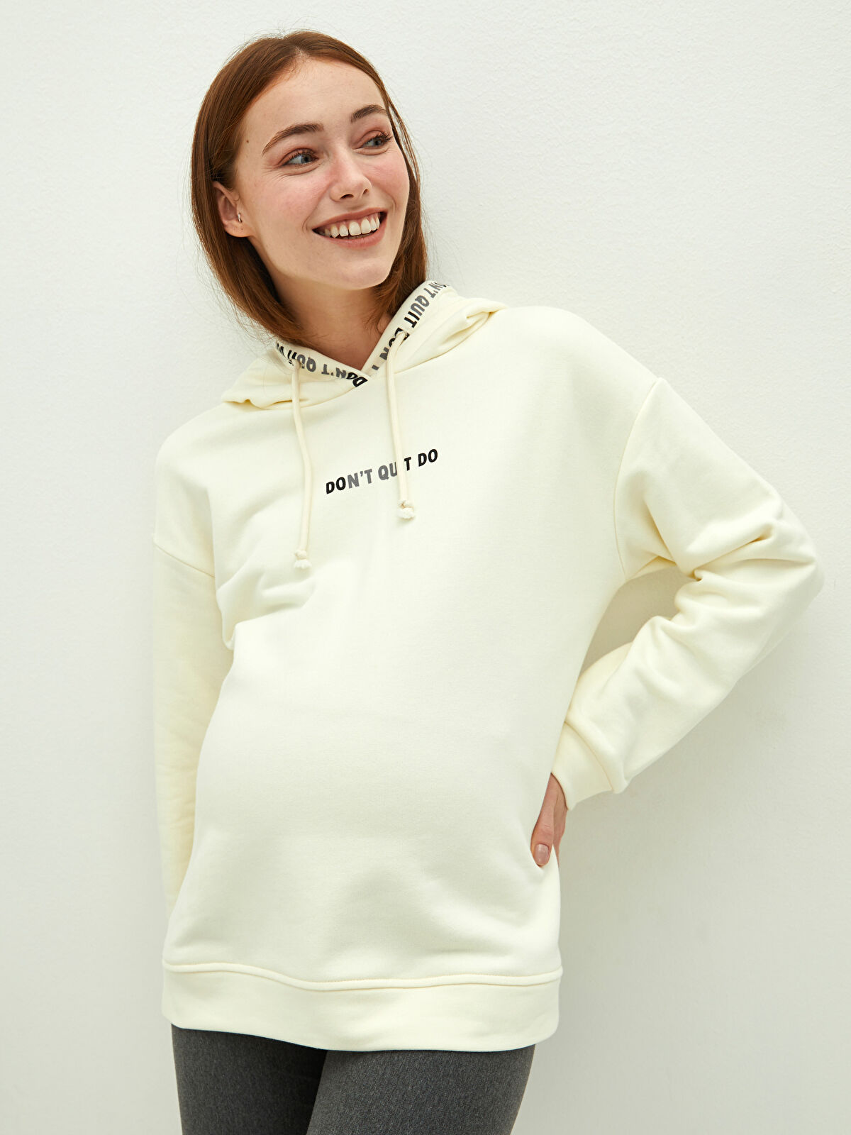 Kapüşonlu Baskılı Uzun Kollu Hamile Sweatshirt