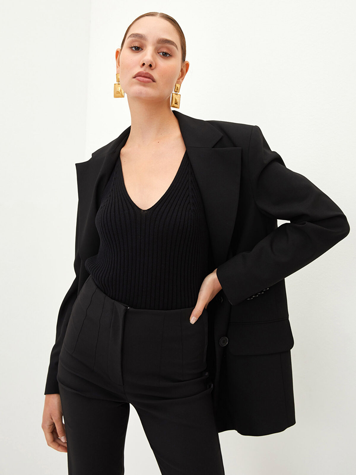 NATUVERA V Yaka Düz Kolsuz Pamuklu Kadın Kazak