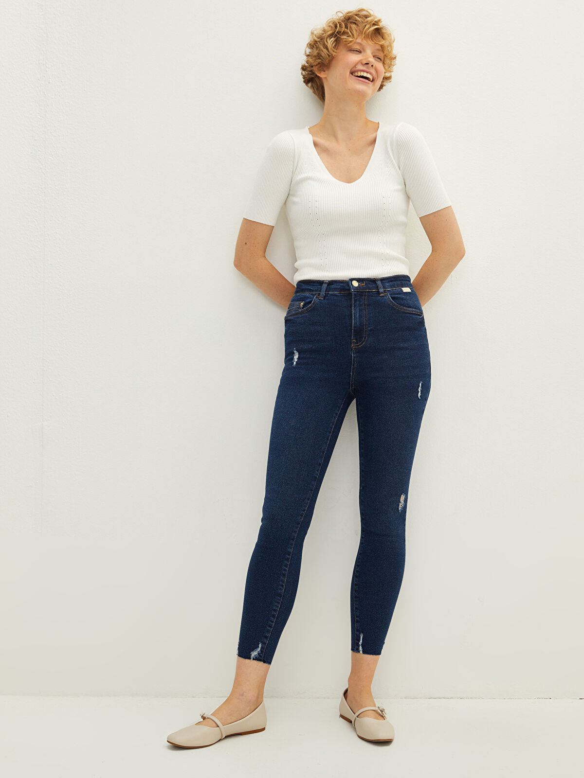 Yüksek Bel Süper Skinny Fit Cep Detaylı Kadın Rodeo Jean Pantolon