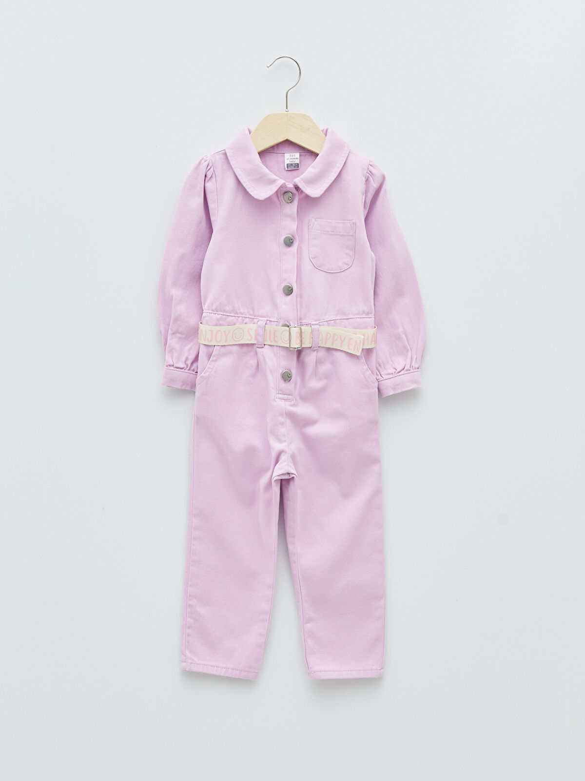 Polo Yaka Uzun Kollu Poplin Kız Bebek Tulum ve Kemer 2'li Takım