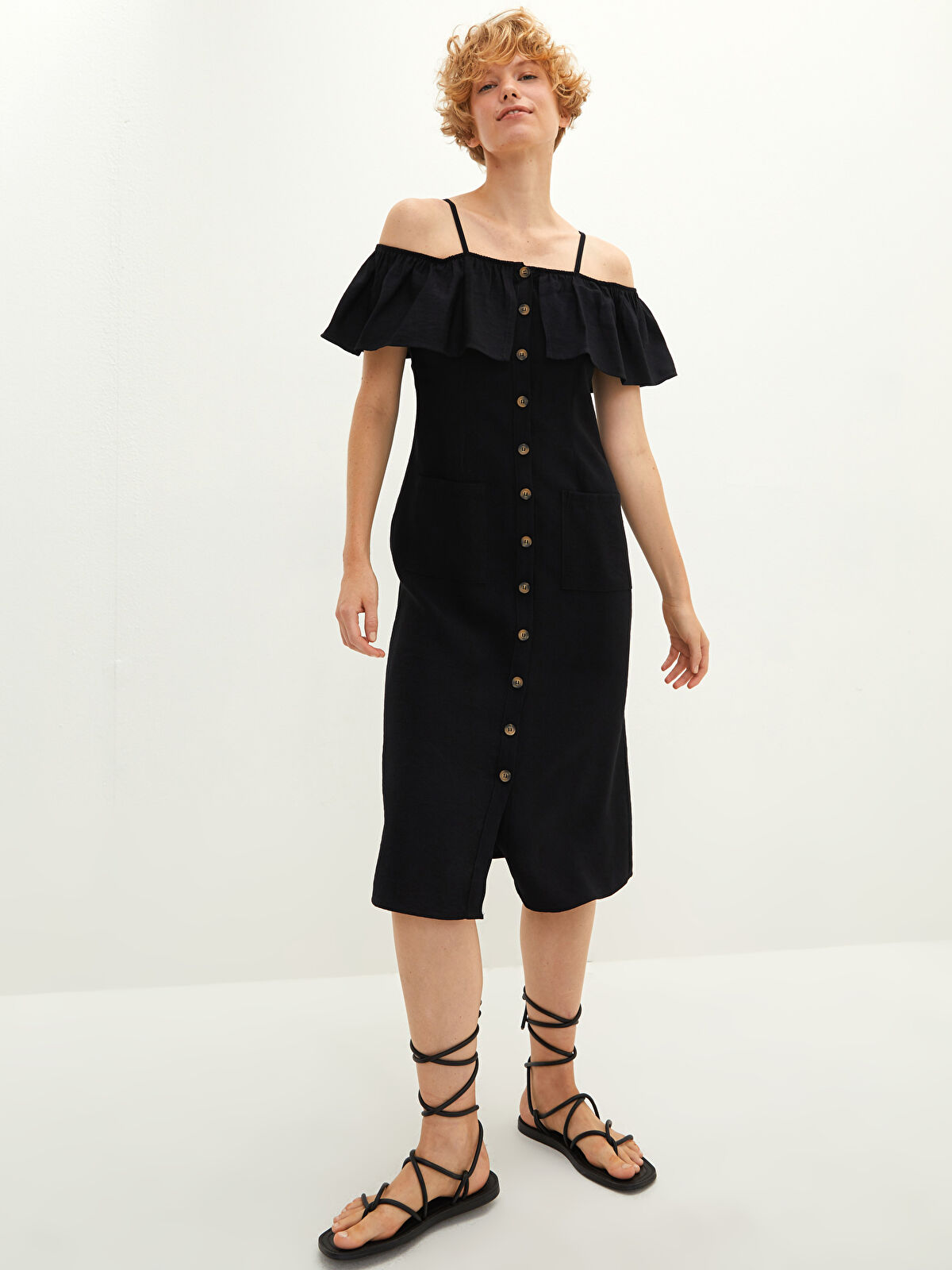 LCW CASUAL Kare Yaka Düz Kısa Kollu A Kesim Kadın Elbise