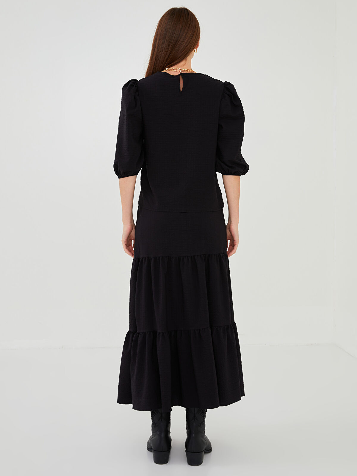 LCW CLASSIC Bisiklet Yaka Düz Balon Kollu Kadın Bluz