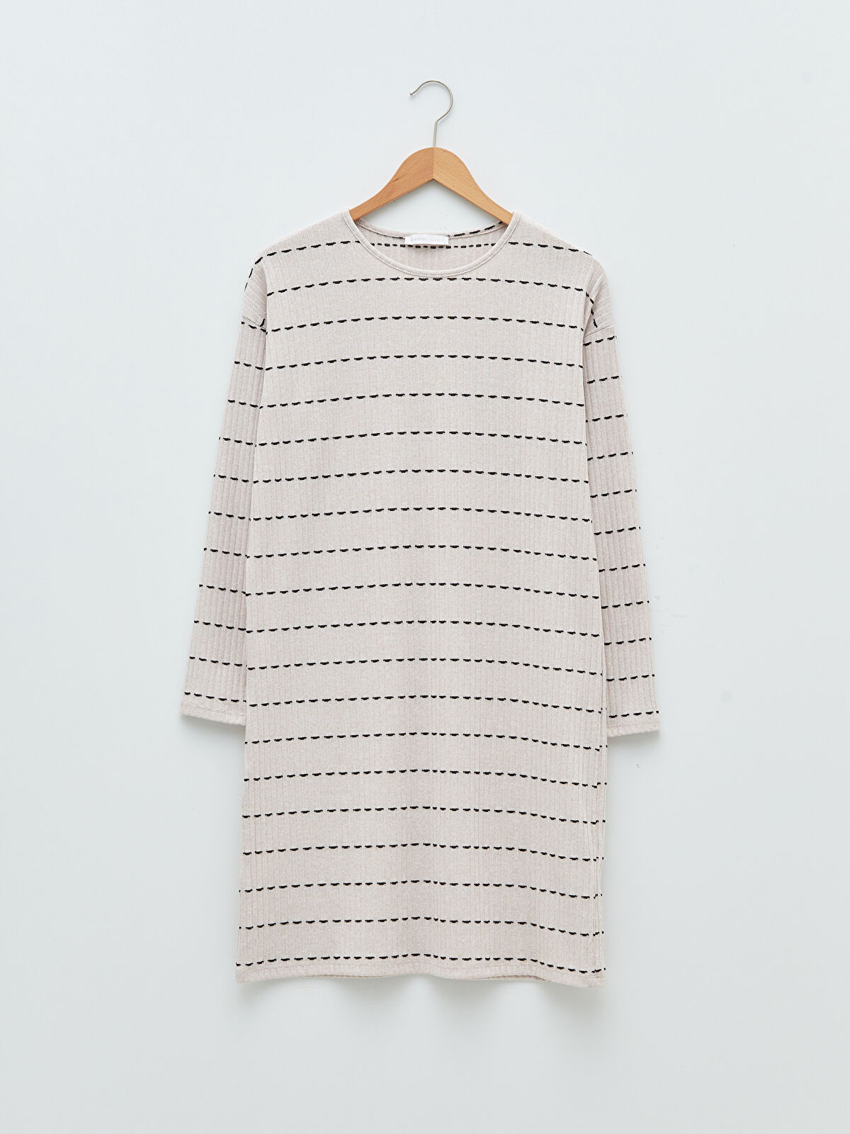 LCW CLASSIC Bisiklet Yaka Çizgili Uzun Kollu Kaşkorse Kumaş Kadın Tunik