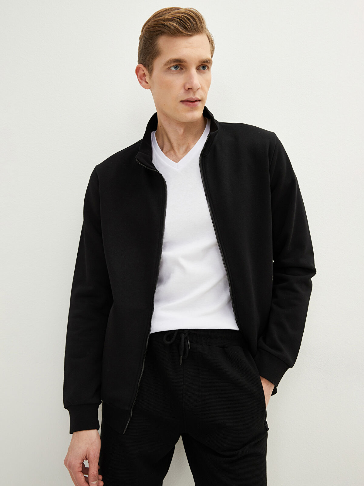 LCW BASIC Dik Yaka Uzun Kollu Düz Erkek Sweatshirt