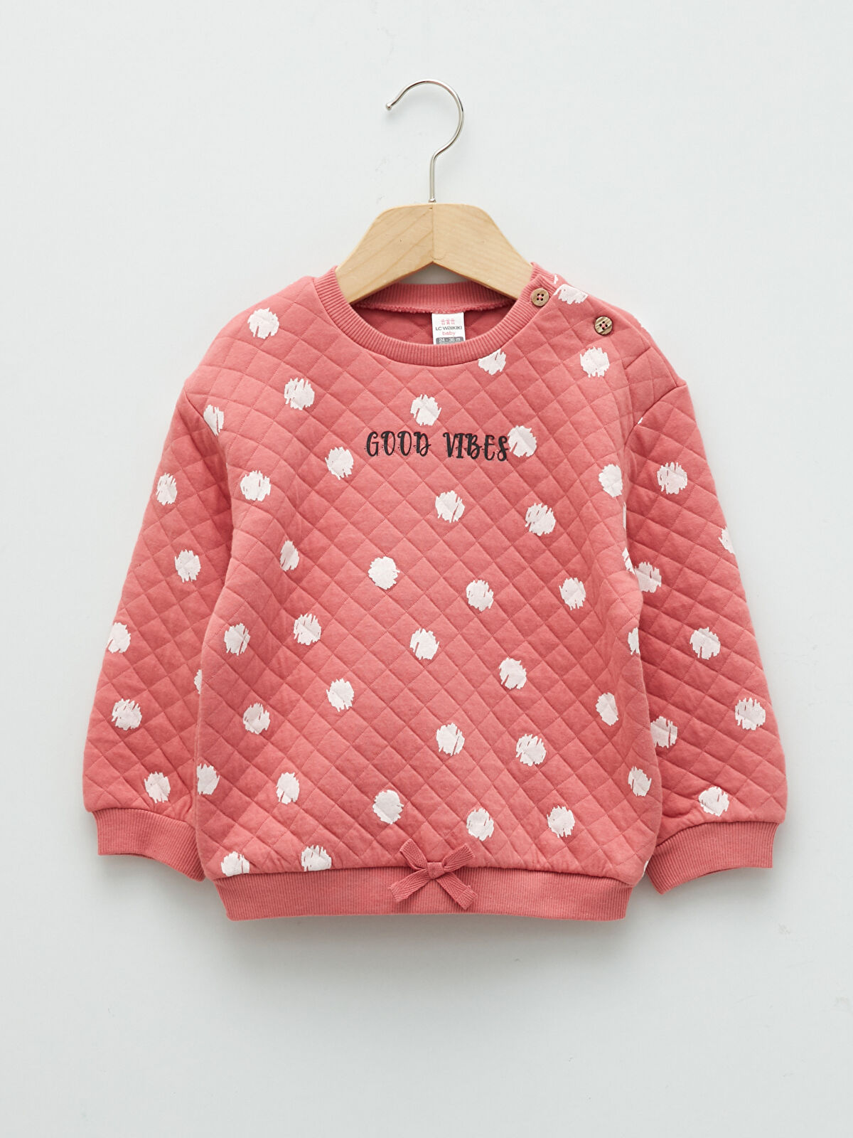 Bisiklet Yaka Uzun Kollu Puantiye Desenli Kız Bebek Sweatshirt
