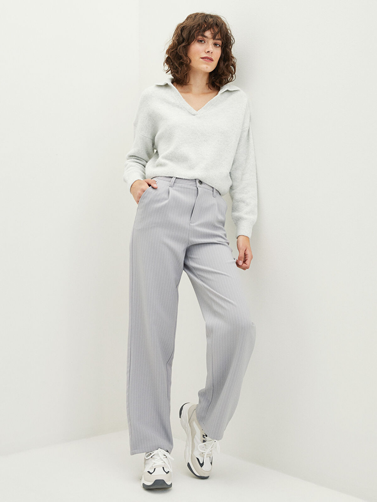 LCW CASUAL Normal Bel Rahat Kalıp Çizgili Kadın Pantolon