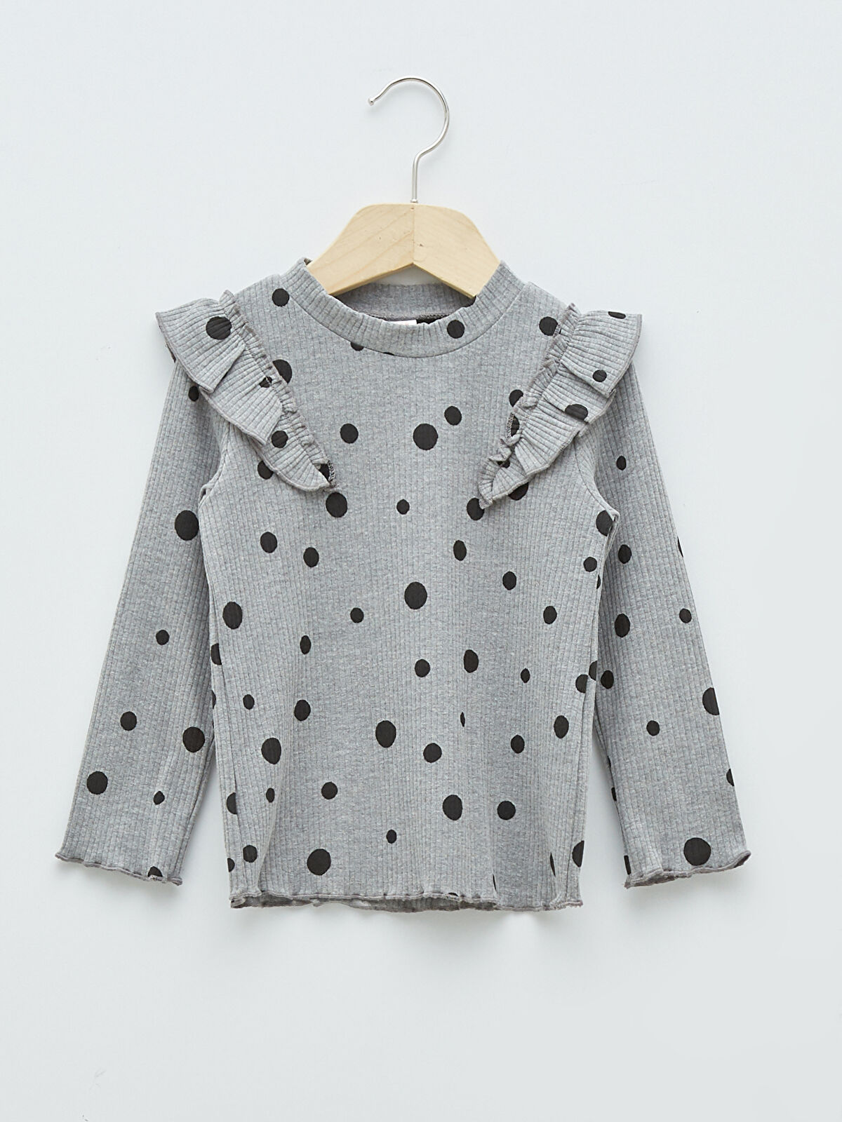 Bisiklet Yaka Uzun Kollu Puantiye Desenli Kız Bebek Tişört