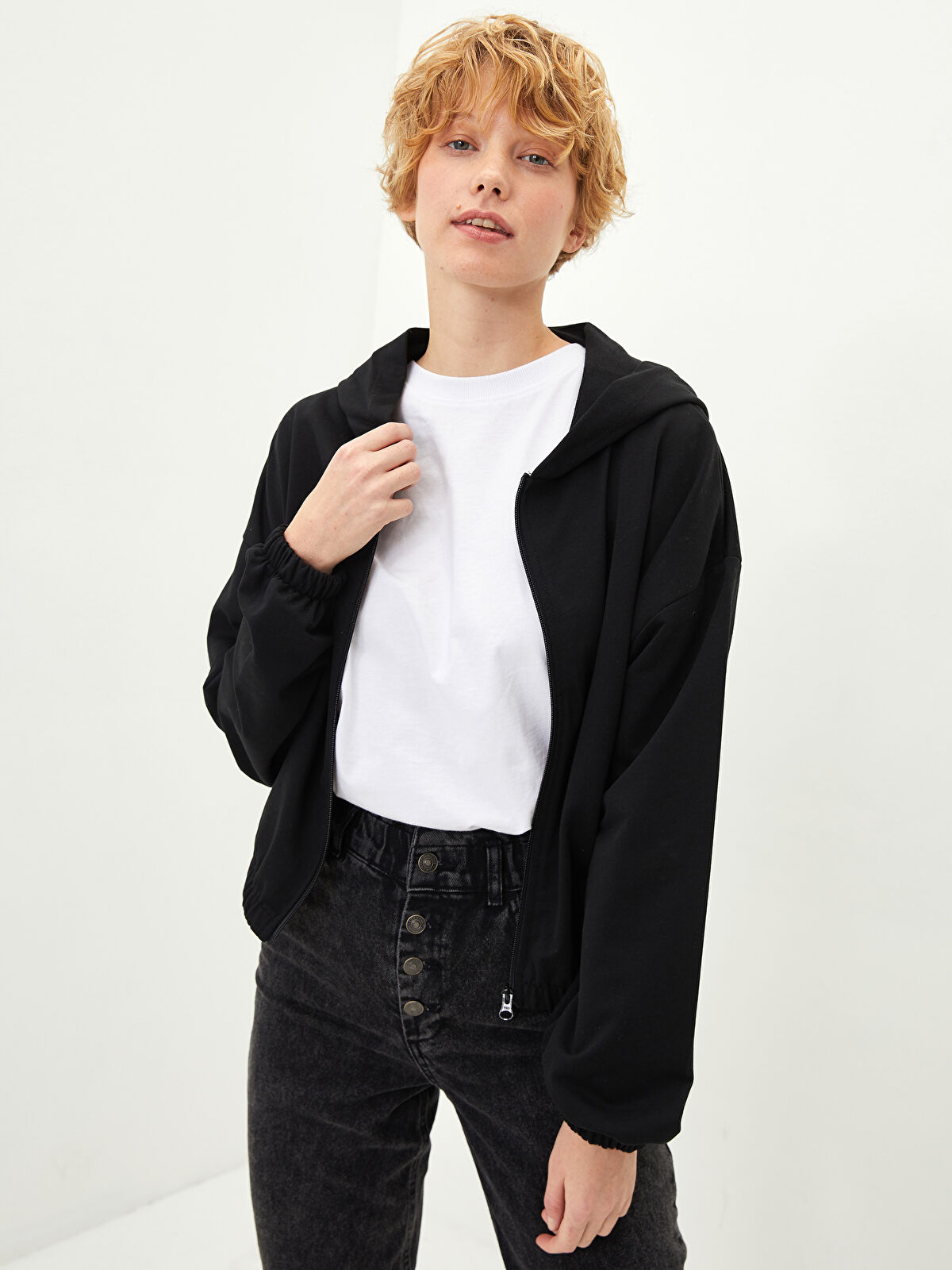 LCW CASUAL Kapüşonlu Düz Uzun Kollu Kadın Spor Hırka