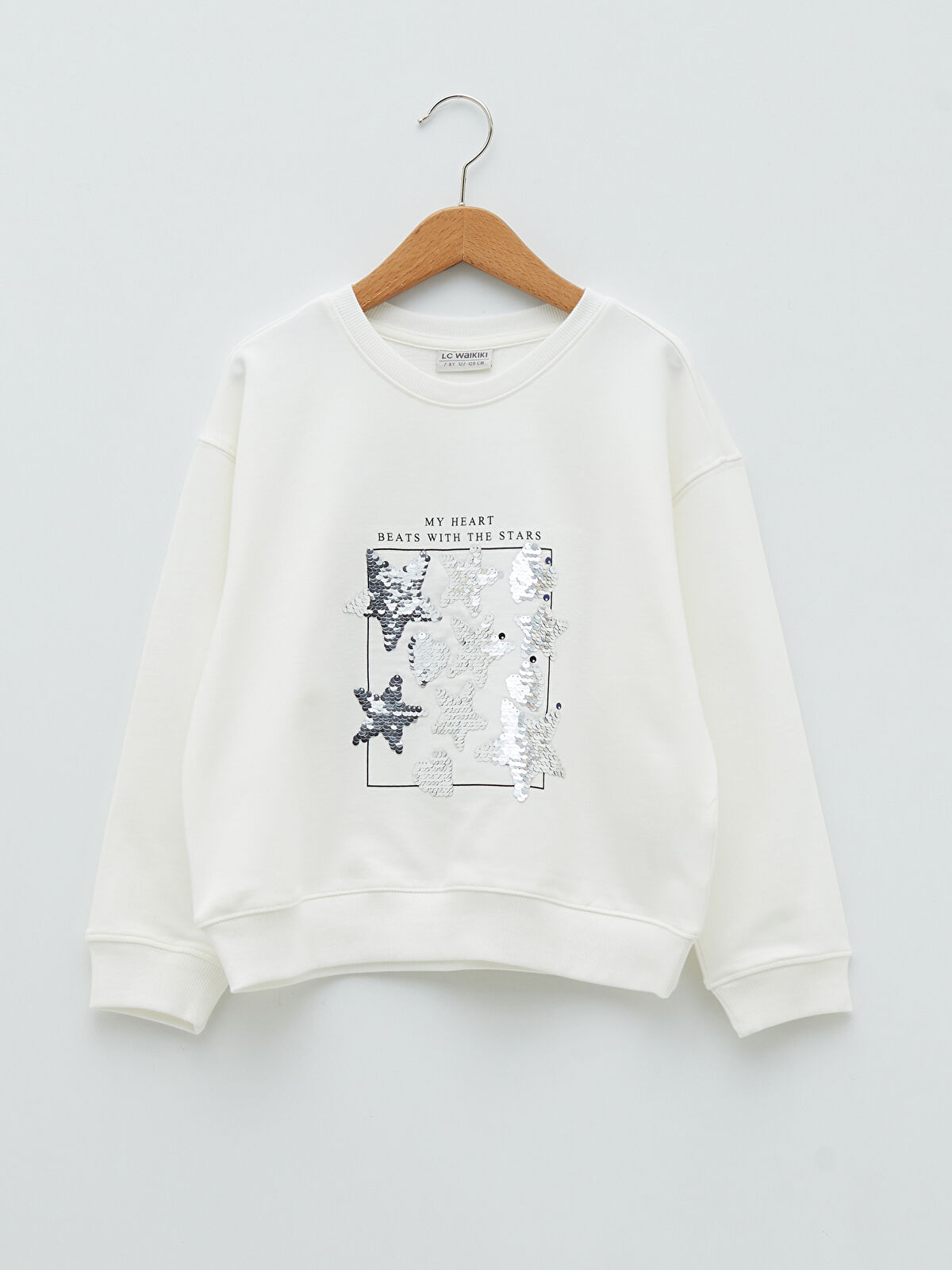 Bisiklet Yaka Baskılı Pul İşlemeli Uzun Kollu Kız Çocuk Sweatshirt Bisiklet Yaka Baskılı Pul İşlemeli Uzun Kollu Kız Çocuk Sweatshirt