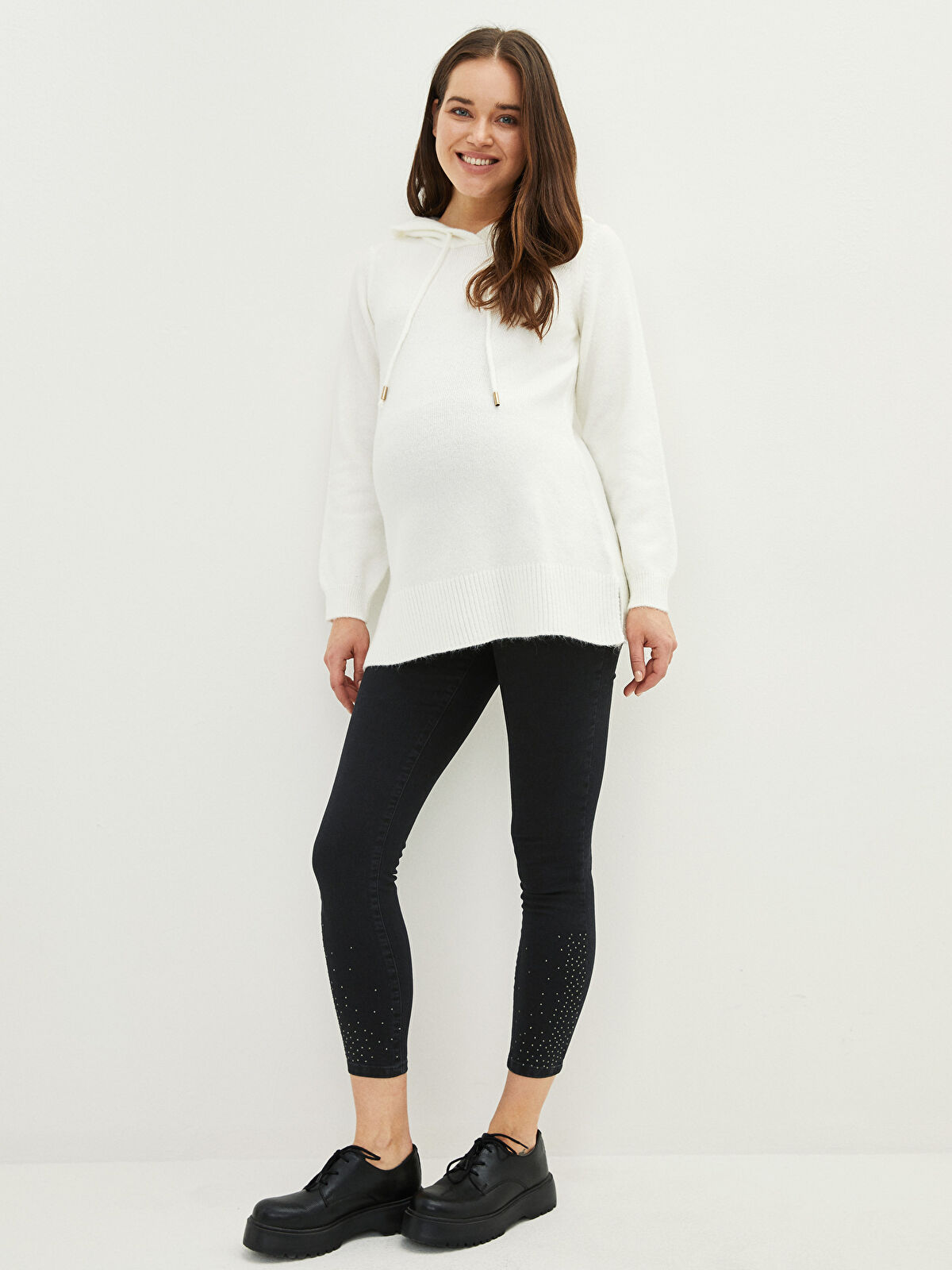 Karın Panelli Taş İşlemeli Skinny Fit Rodeo Hamile Jean Pantolon