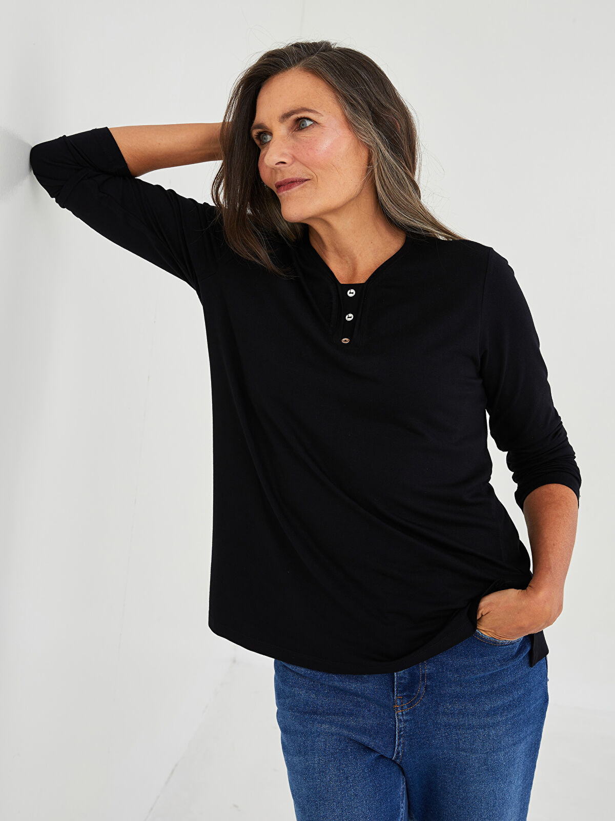 LCW GRACE Bisiklet Yaka Düz Uzun Kollu Krep Kumaş Kadın Bluz