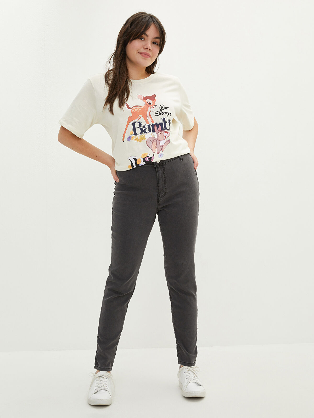 Büyük Beden Yüksek Bel Dar Fit Rodeo Kadın Jean Pantolon